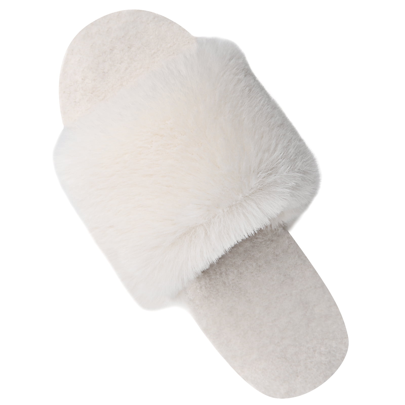LORDFON Fuzzy Open Toe Slippers for Women Fluffy Furry Plush Memory Foam Bedroom Womens House ...