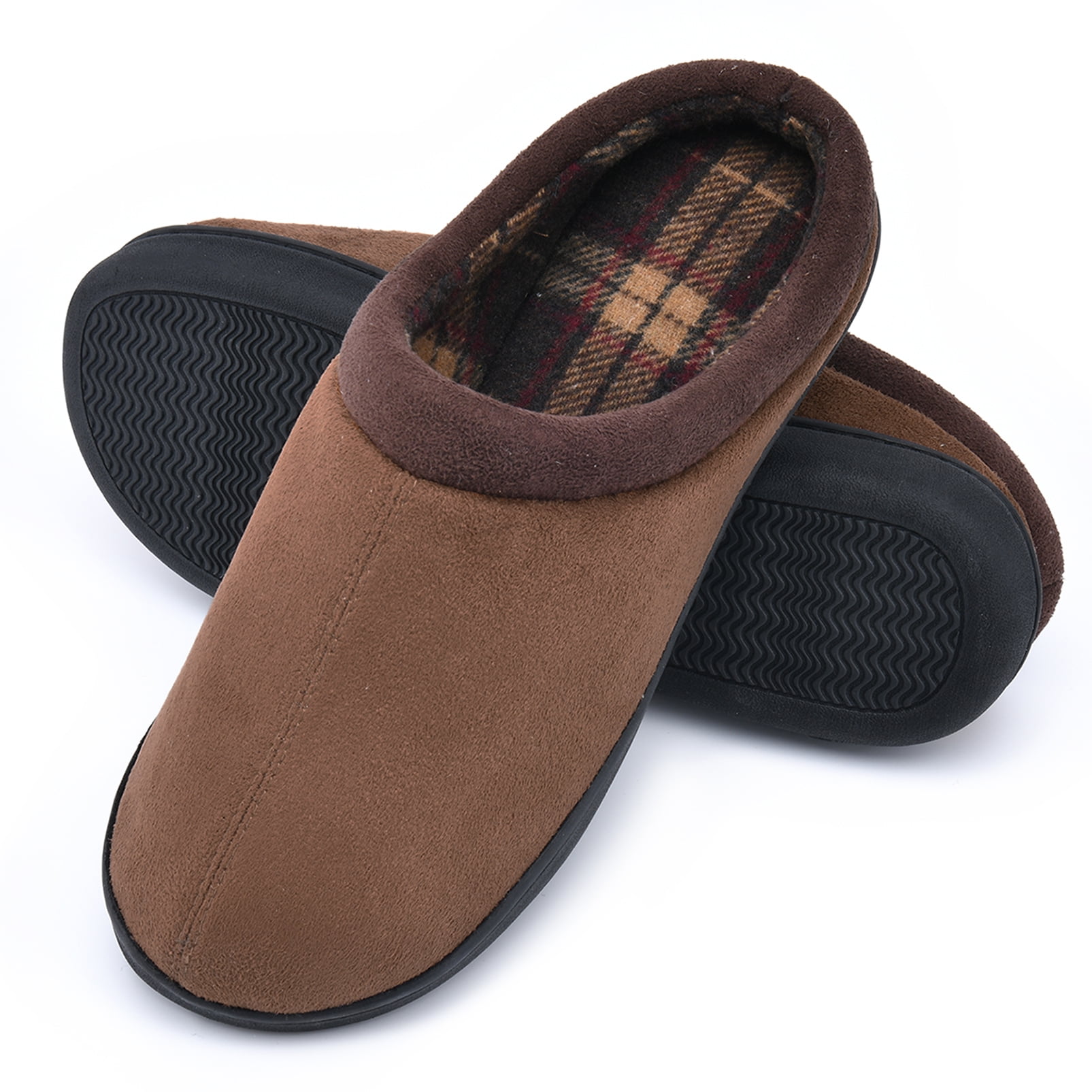 LORDFON Men's Memory Foam Slippers, Faux Suede, Non-Slip Indoor Outdoor ...