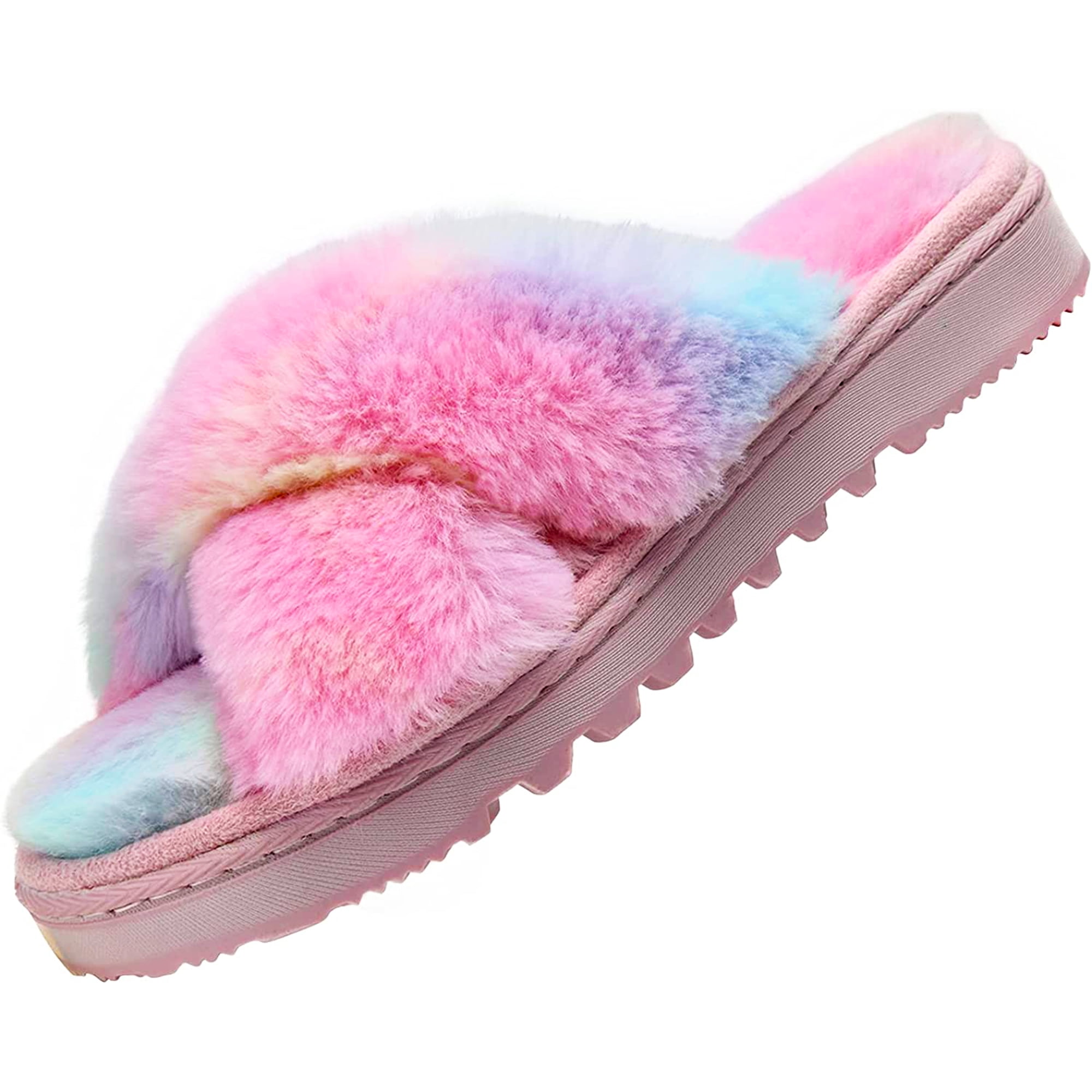 LORDFON Comfy Open Toe Cross Band Fuzzy Womens Slippers with Memory Foam - Walmart.com
