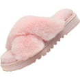 LORDFON Open Toe Cross Band Fuzzy Womens Slippers Fluffy House Slippers with Memory Foam ...