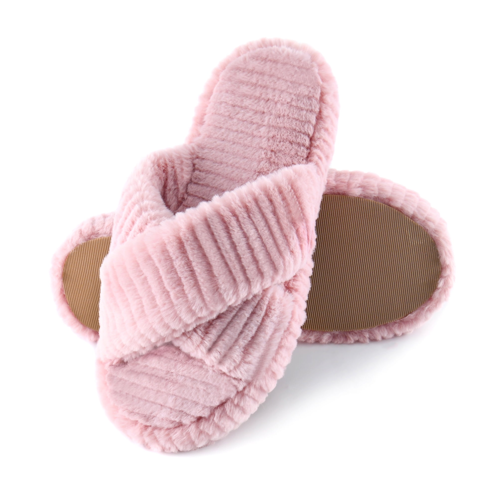 LORDFON Open Toe Cross Band Slippers for Women House Slippers with ...