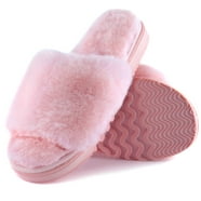 ULTRAIDEAS Women's Cross Band Fuzzy Fluffy House Shoes, Open Toe Slide Bedroom Slippers ...