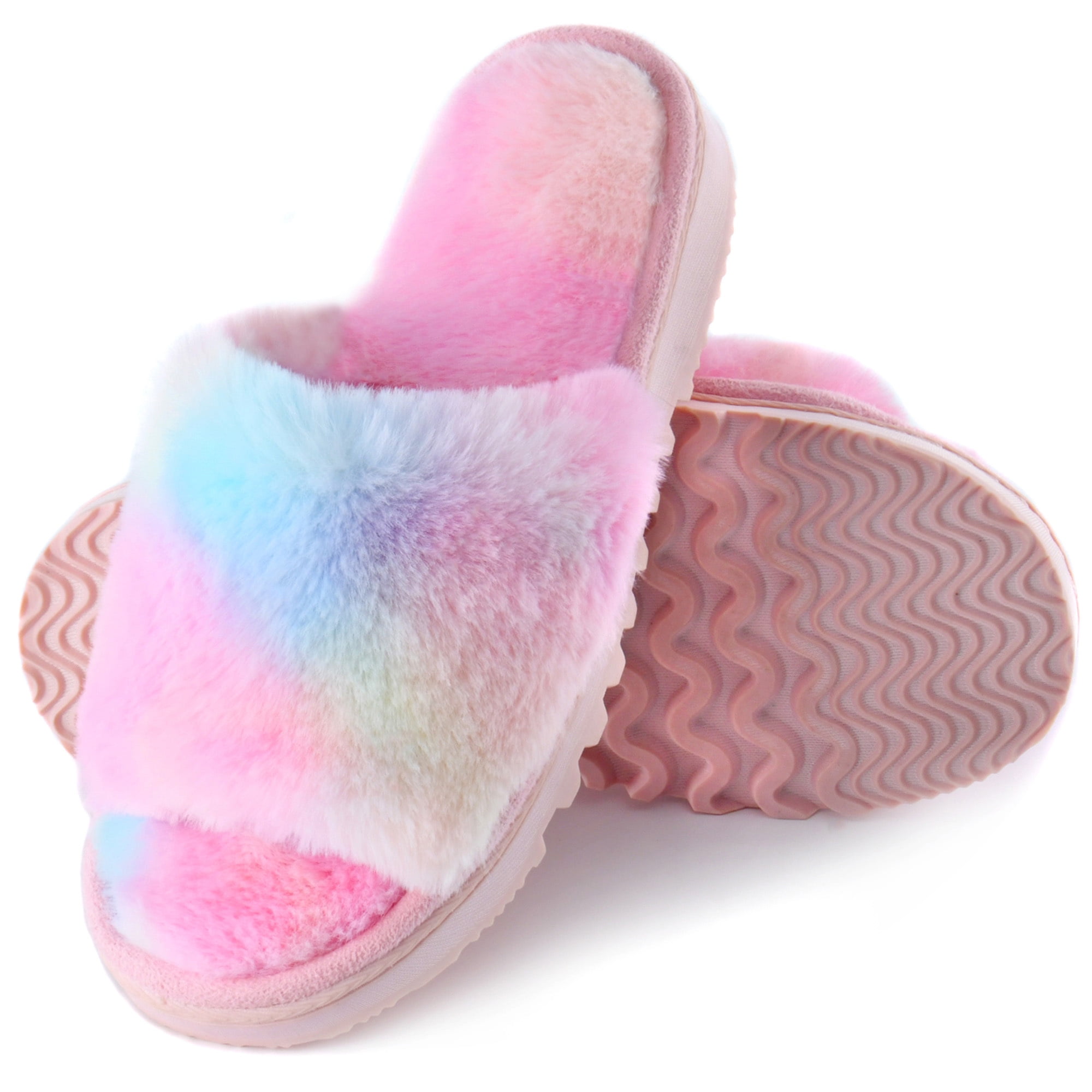 LORDFON Open Toe Fuzzy Womens Slippers Fluffy House Slippers with Memory Foam - Walmart.com