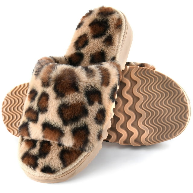 LORDFON Plush Lady Cozy Open Toe Fuzzy Womens Slippers, Memory Foam House Slippers - Walmart.com