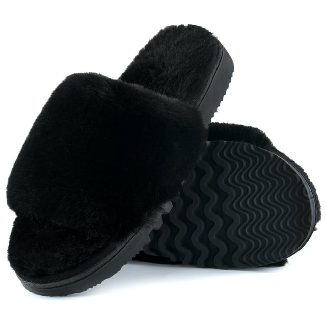 LORDFON Open Toe Fuzzy Womens Slippers Fluffy House Slippers with ...