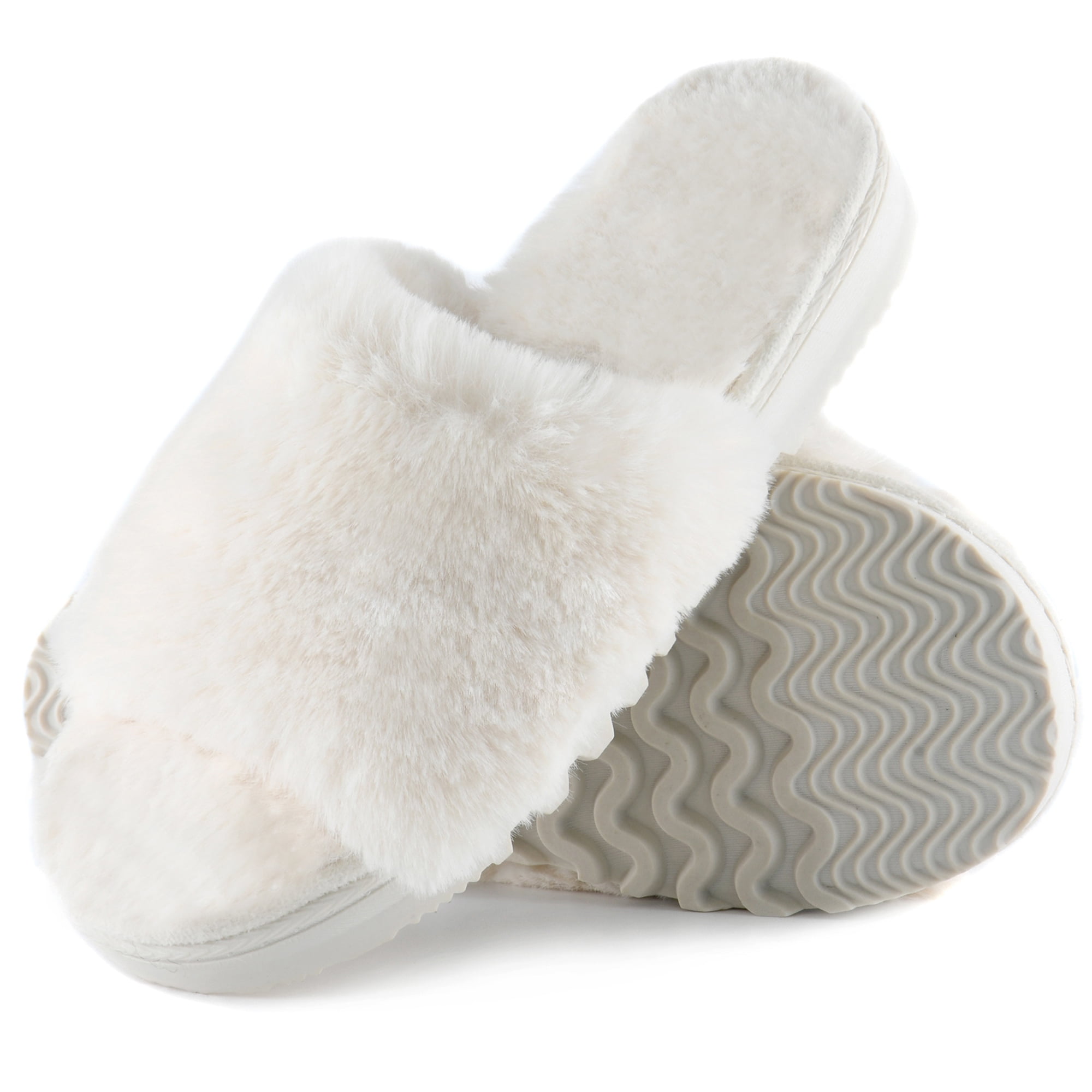 LORDFON Open Toe Fuzzy Womens Slippers Fluffy House Slippers with Memory Foam - Walmart.com