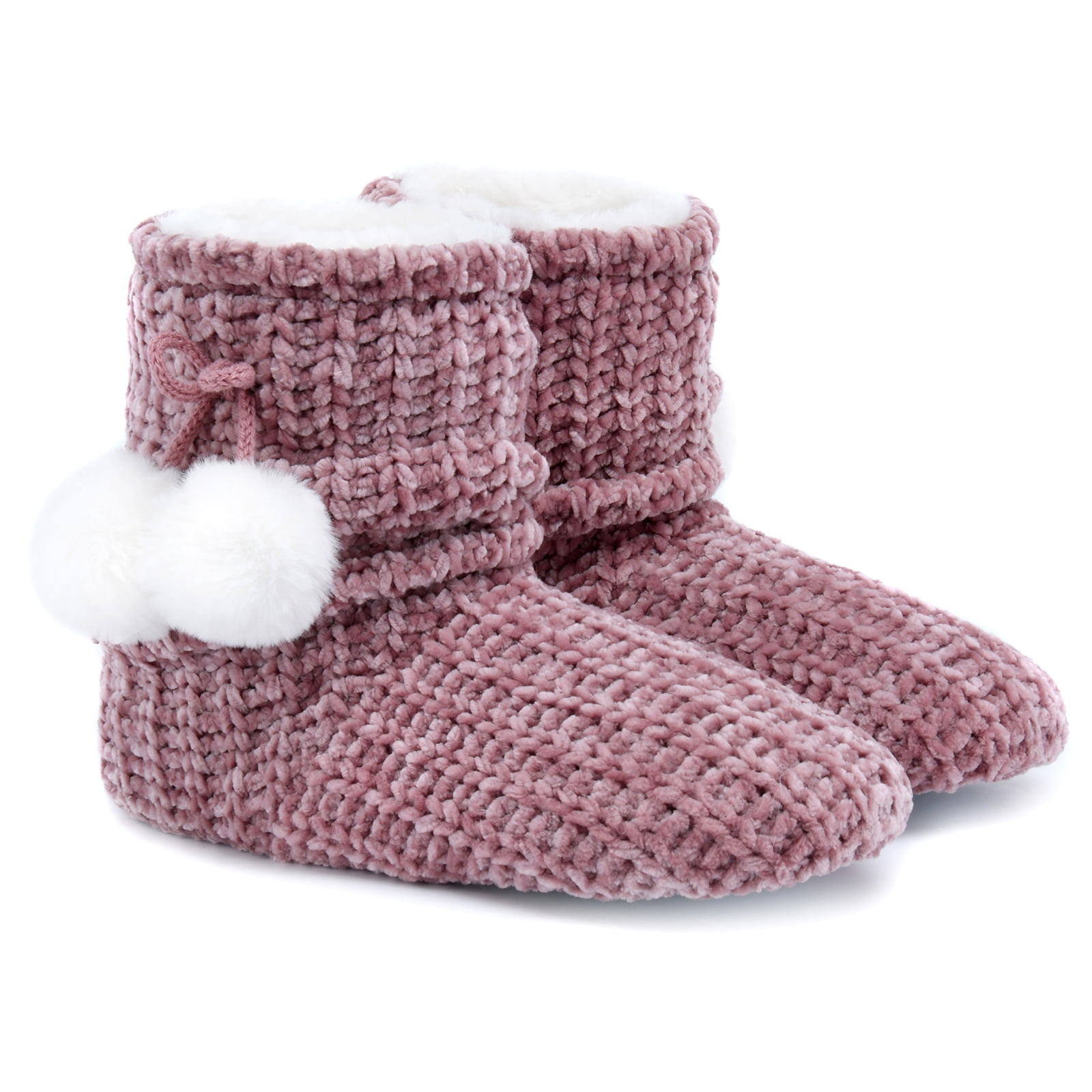 LORDFON Women's Chenille knitted House Slippers with Cute Pom Poms,Cozy ...