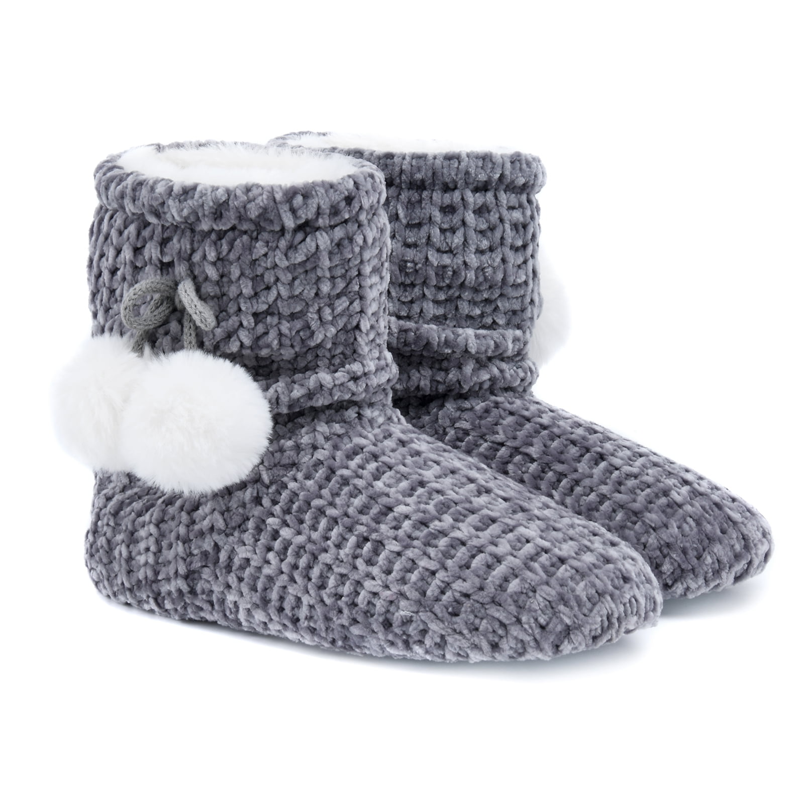 LORDFON Women's Chenille knitted House Slippers with Cute Pom Poms,Cozy ...