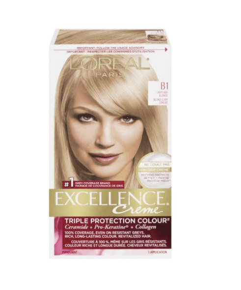 L'Oreal Paris Excellence Hair Color, Light Ash Blonde B1, 100% Grey ...