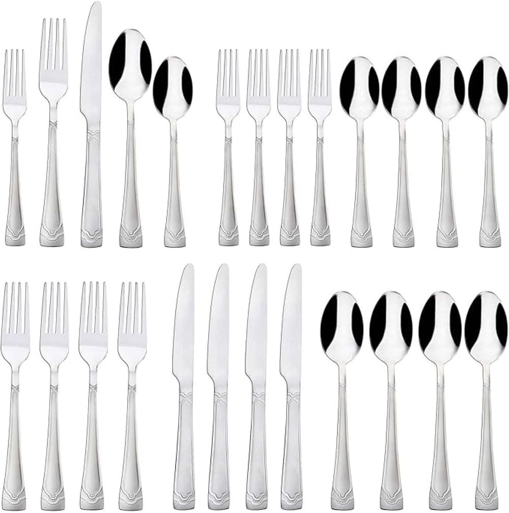 LORENA 20 Piece Flatware Set for 4, Stainless Steel Silverware Set ...