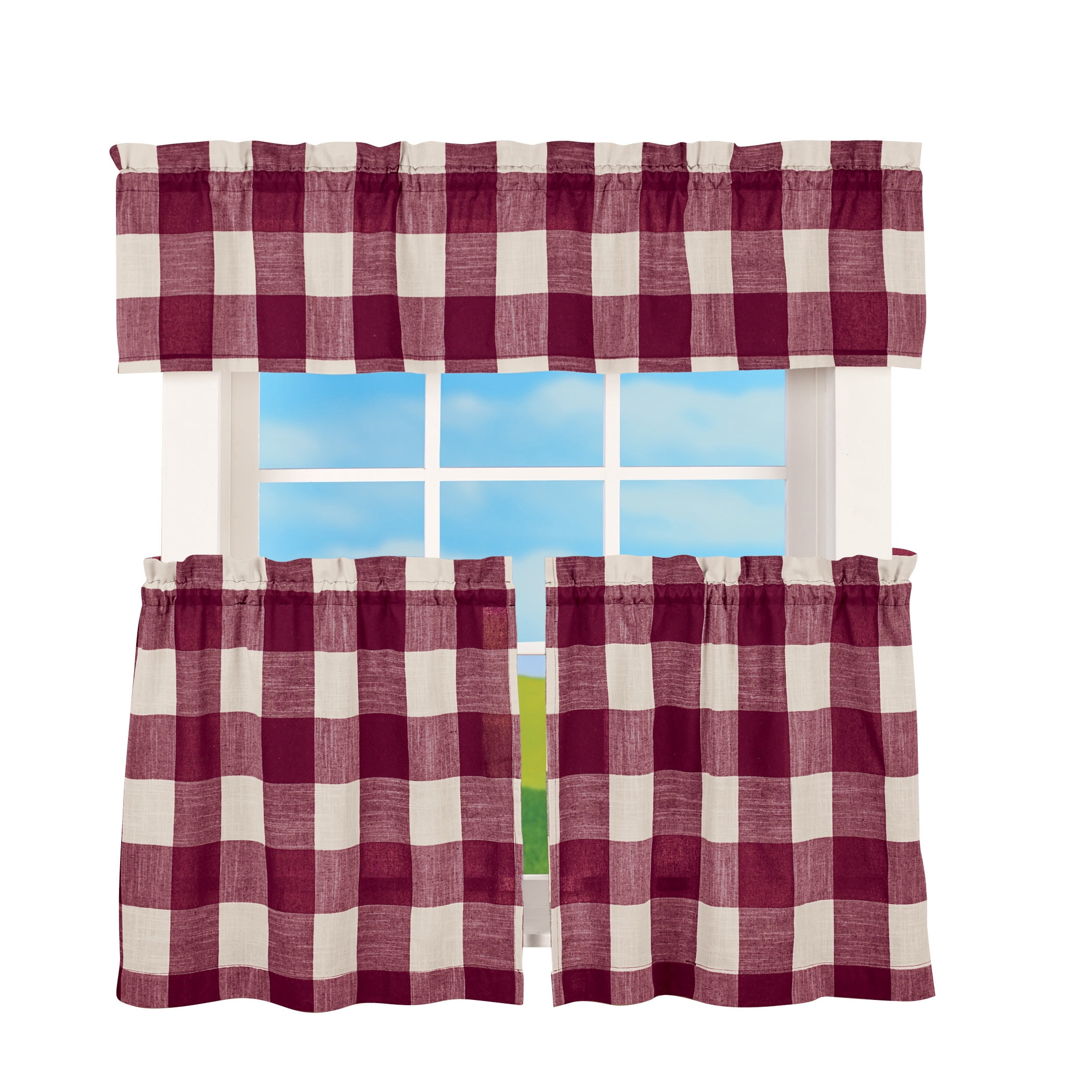 LORRAINE HOME FASHIONS Courtyard Plaid Buffalo Check Kitchen Curtains ...