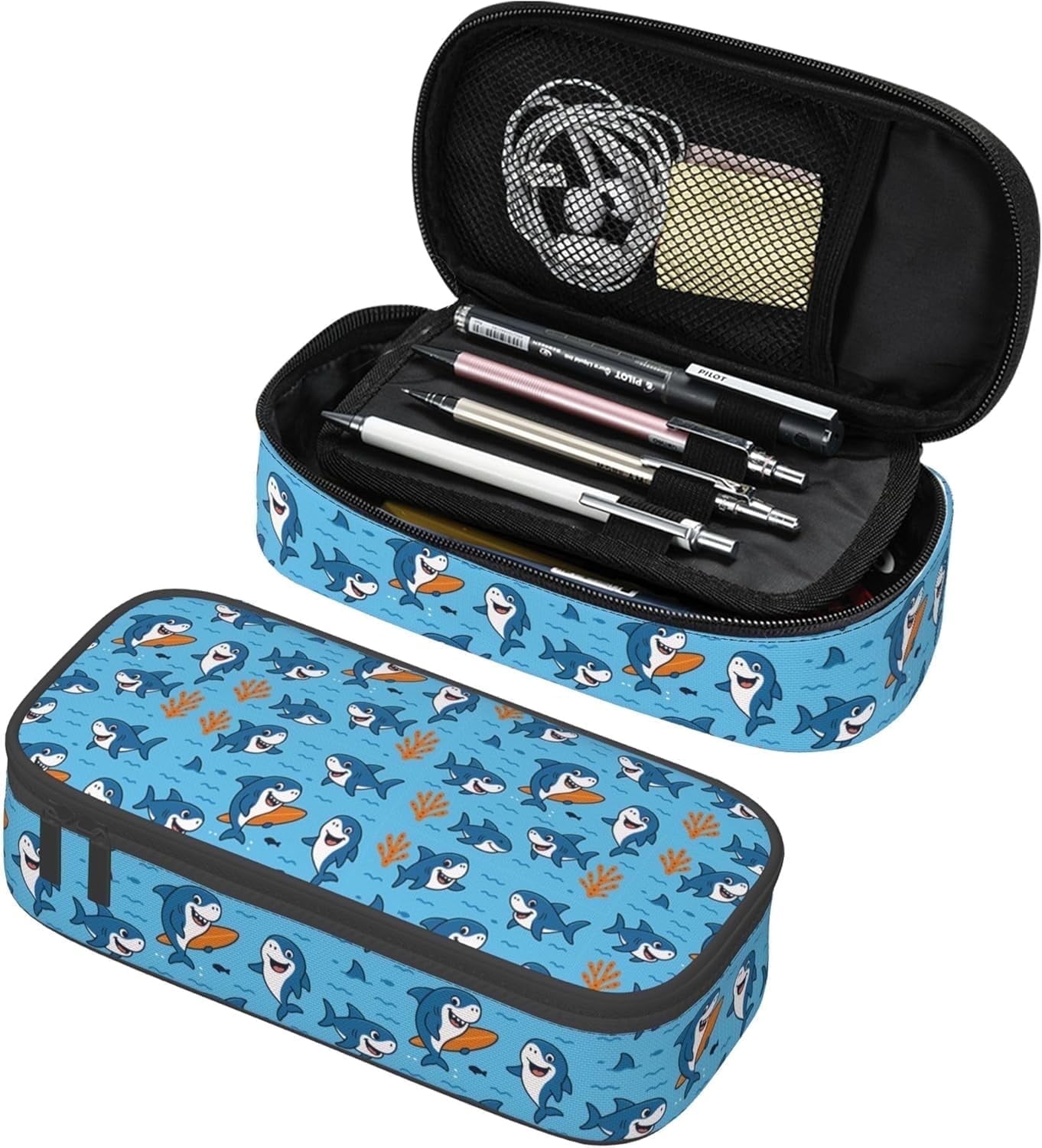 Lorture Shark Polyester Pencil Cases with Compartments, Blue, 1 Count ...
