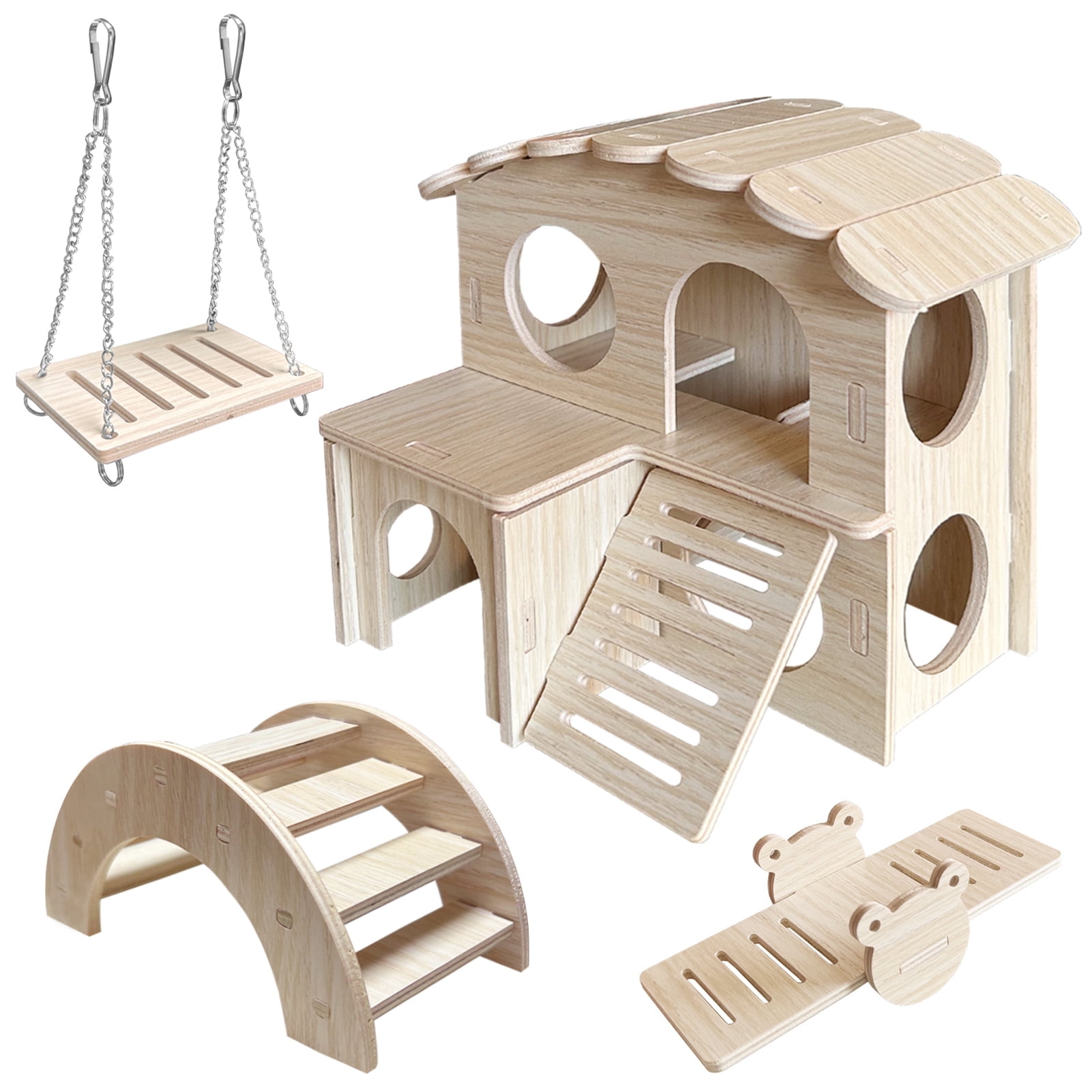 LOS ANDES Hamster Maze Double-Decker Wood House, Hamster Seesaw Toy ...