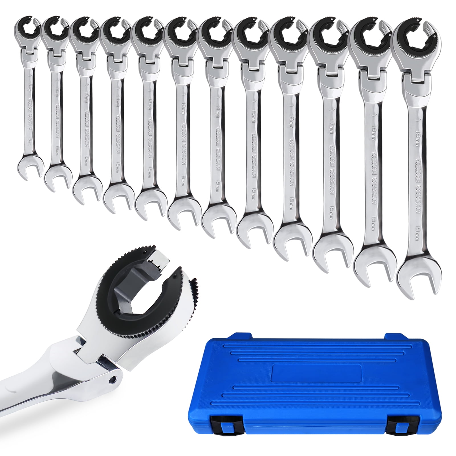 LOSCHEN Metric Open Flex-Head Ratcheting Wrench Combination 12 Pcs/set ...