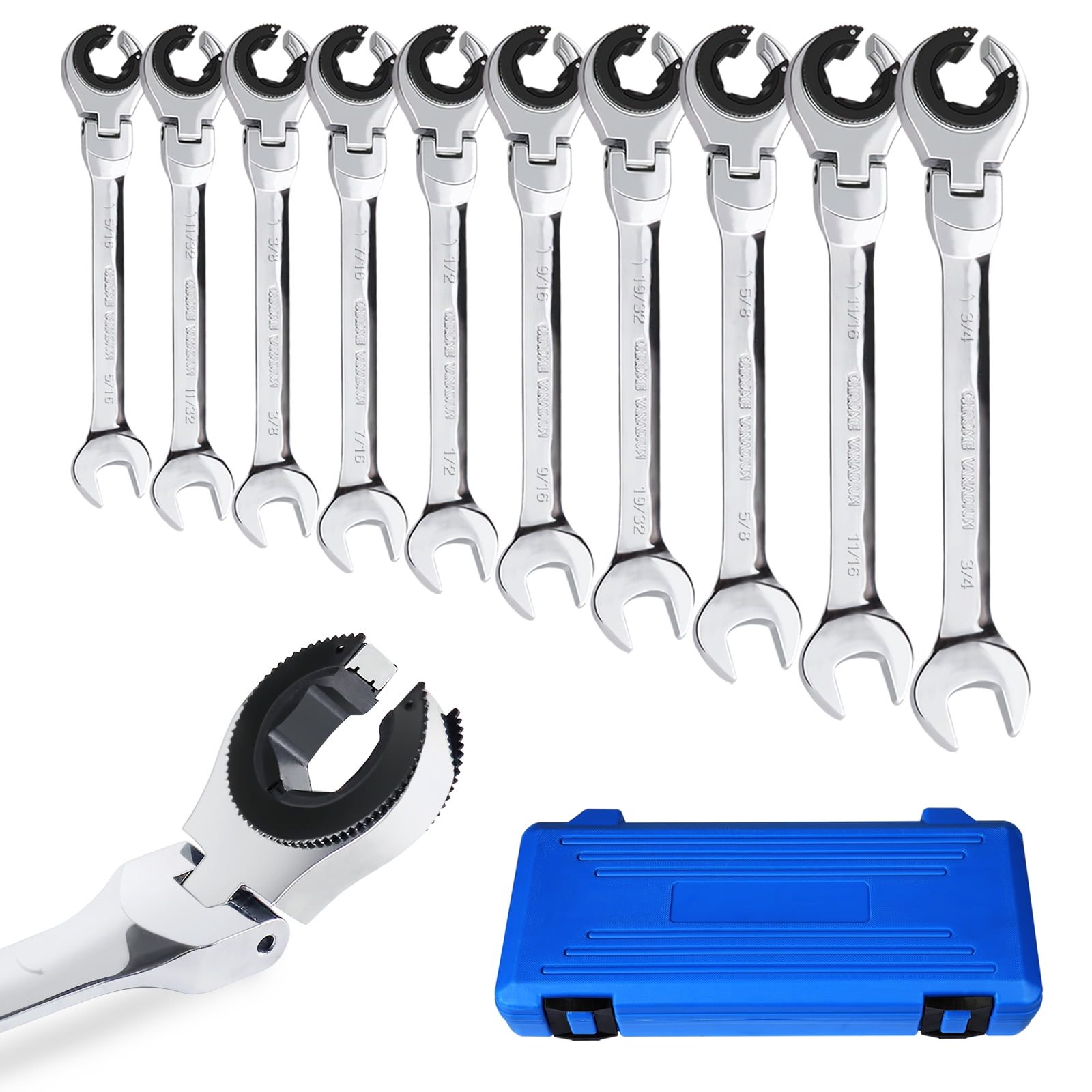 LOSCHEN SAE Flex-Head Ratcheting Wrench Combination Wrench Set 10 Pcs ...
