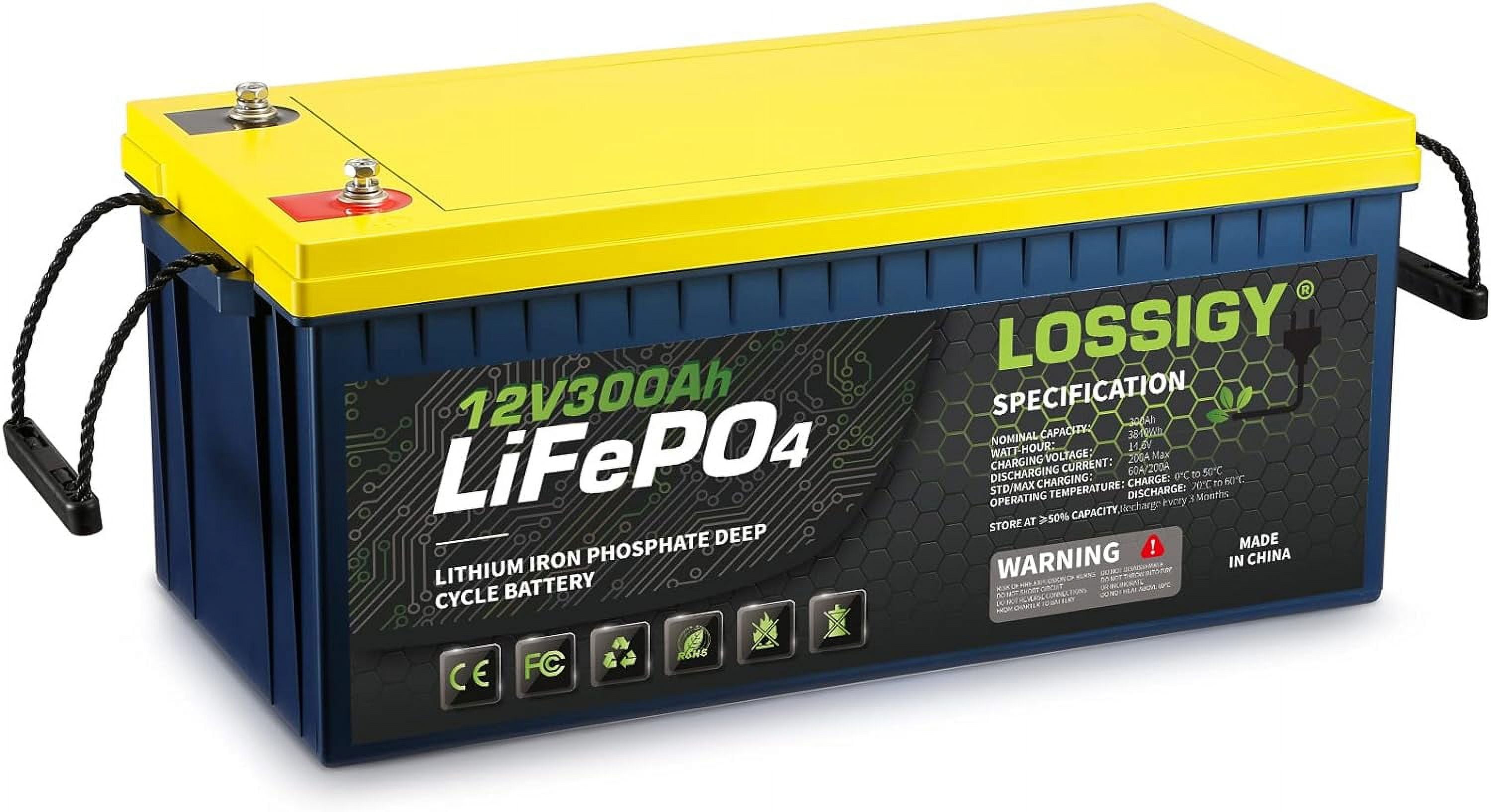 LOSSIGY 12V 300AH LiFePO4 Lithium Battery, Built in BMS with 10 Yrs ...