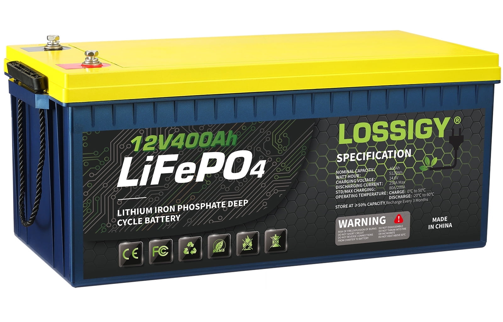 LOSSIGY 12V 400AH LiFePO4 Lithium RV Battery, Perfect for Solar System ...