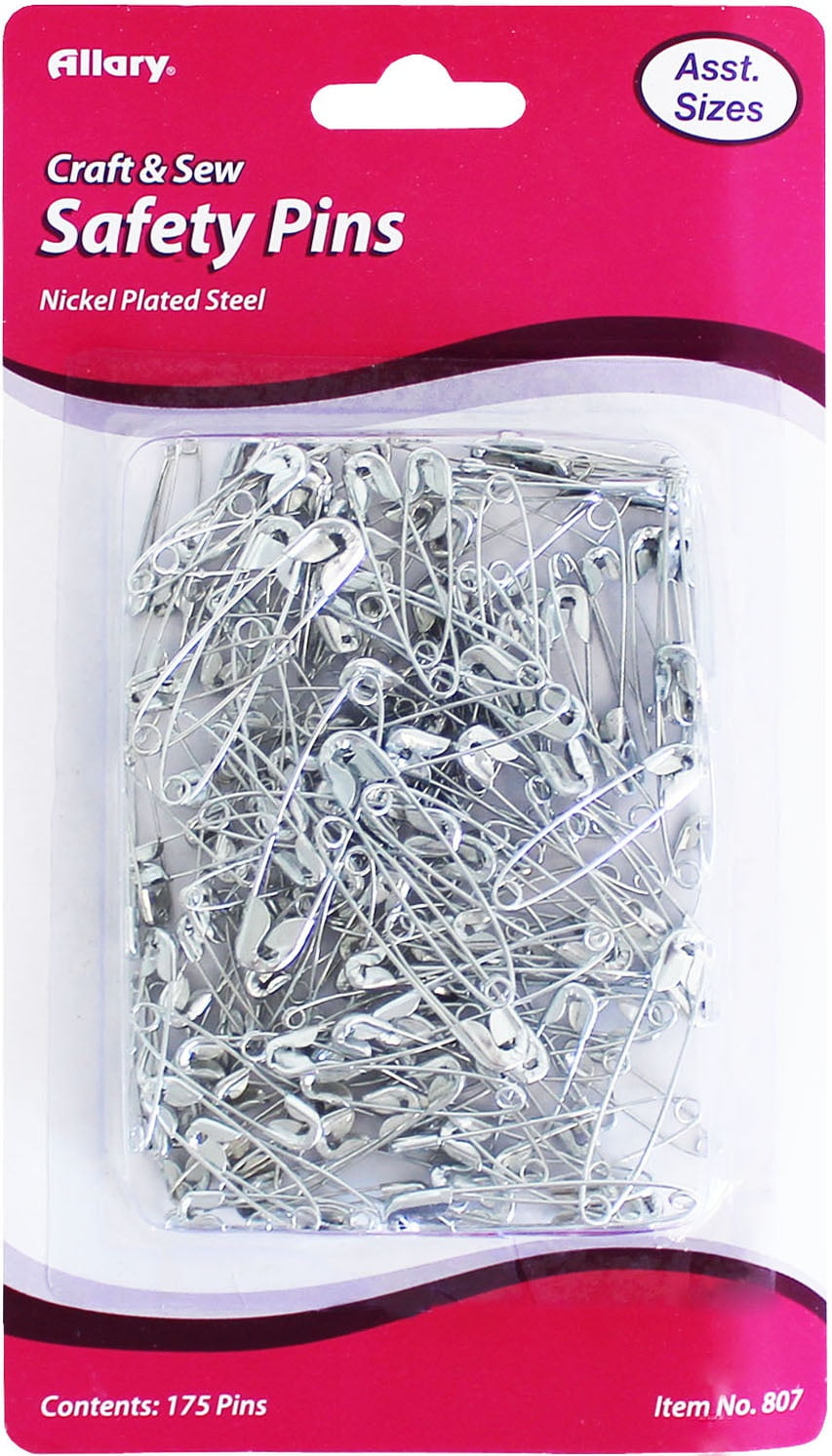 Allary Safety Pins 175/Pkg-Nickel Plated, Assorted Sizes - Walmart.com