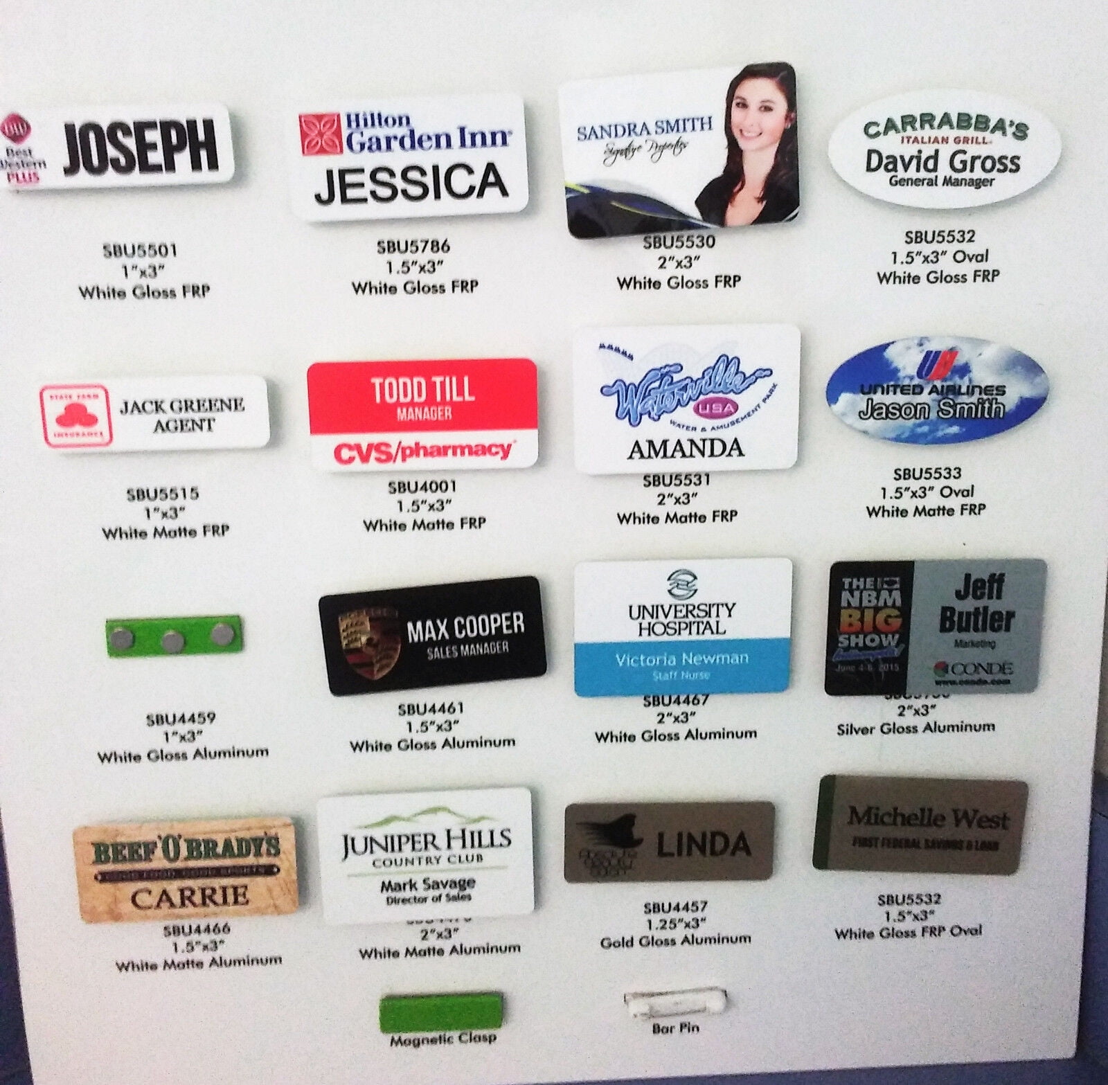 LOT OF 20 2" X 3" PERSONALIZED METAL NAME TAG BADGE WITH MAGNETIC ...
