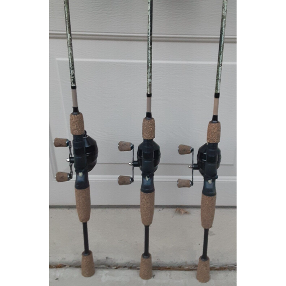 LOT OF 3 PROFISHIENCY CAMO SPINCAST MICRO REEL 6-FOOT / 2-PIECE ROD MED ...
