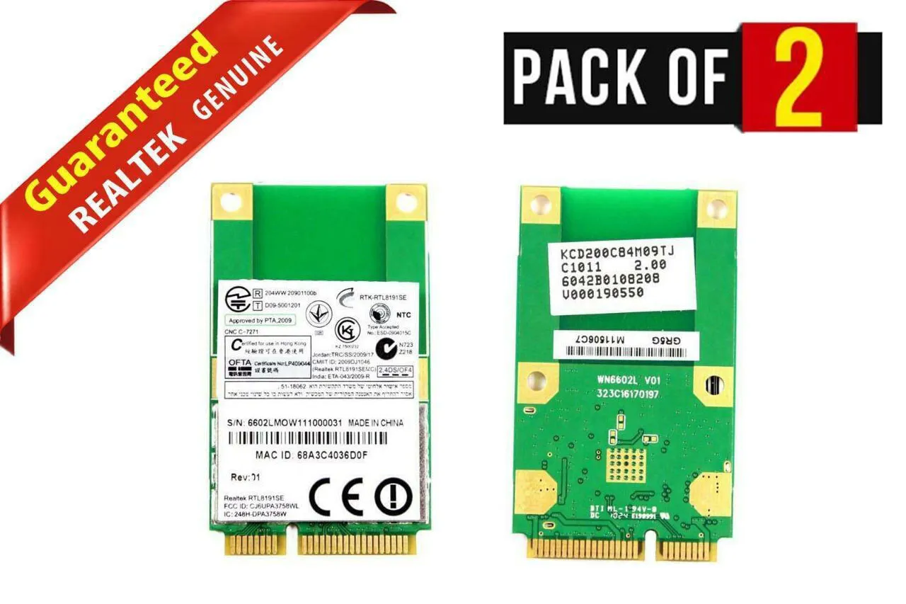 LOT x 2 REALTEK WN6602L Wireless Card MINI-PCI-E LITE-ON 6042B0108208 ...