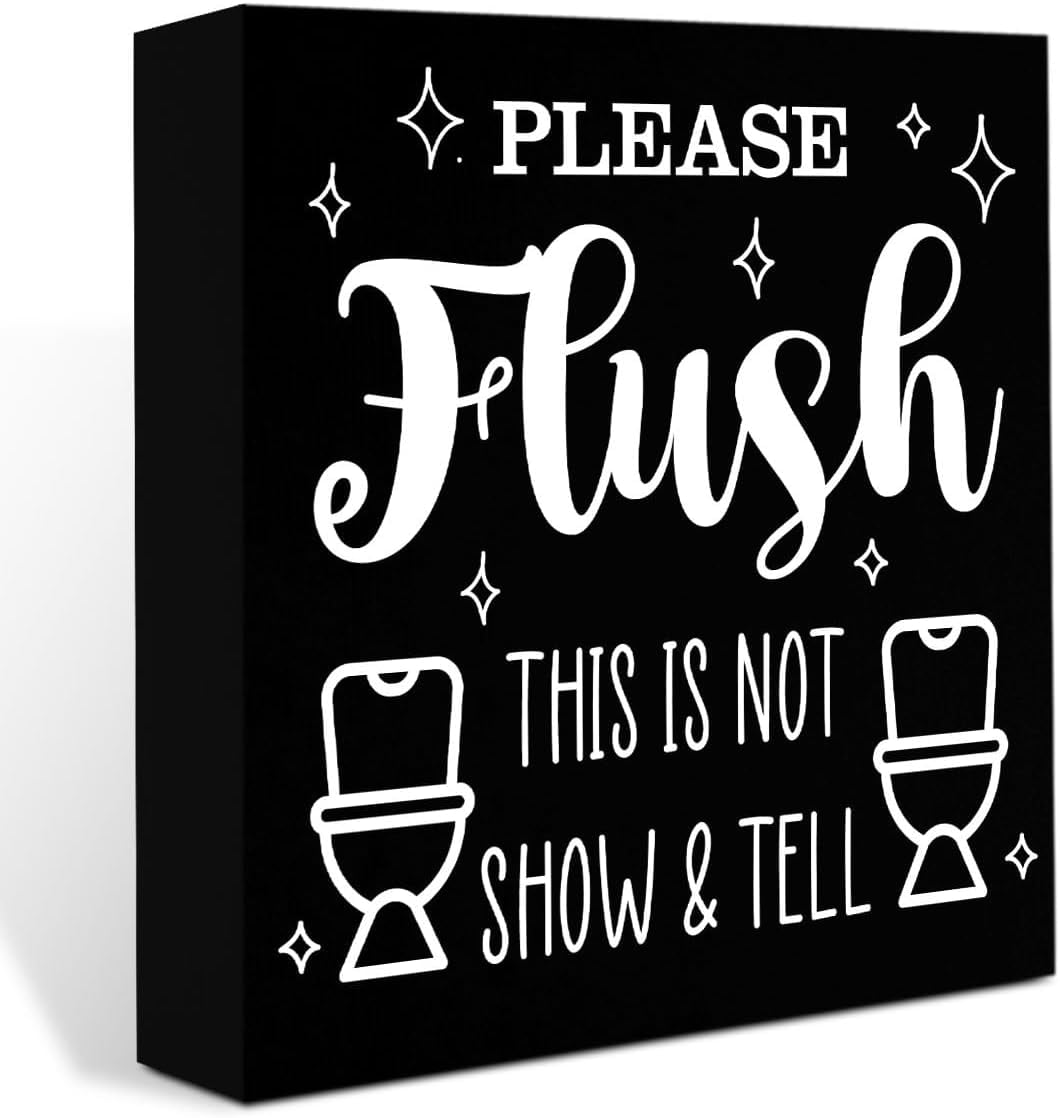 LOTHUY Please Flush Wood Sign Funny Bathroom Decor Bathroom Signs Guest ...