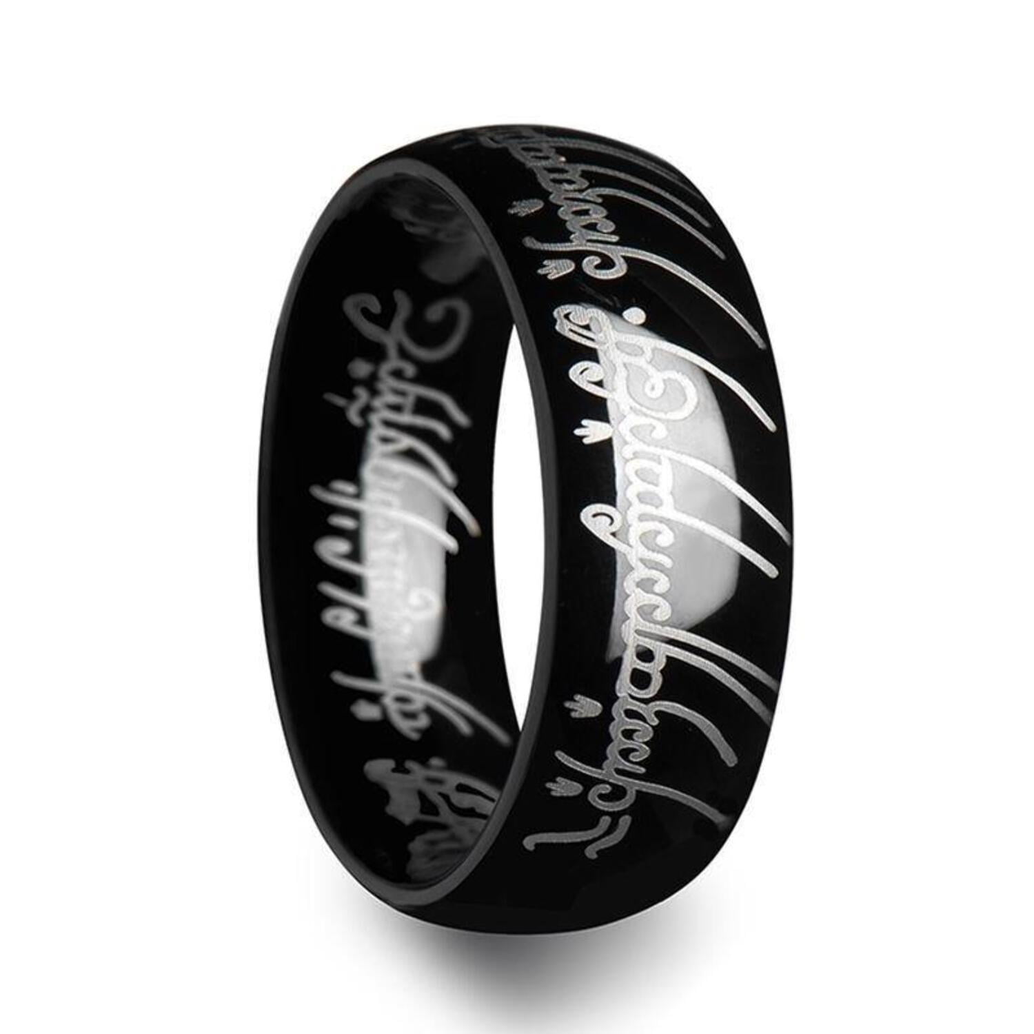LOTR Lord of the Rings Black Tungsten Ring The One Engraved Sauron's ...