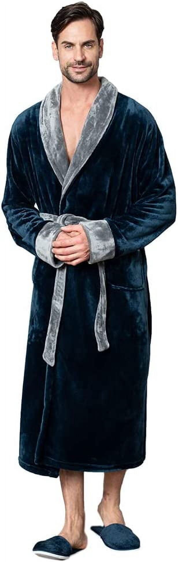 LOTUS LINEN Men Shawl Plush Robes - Luxurious Mens Shawl Collar Fleece ...