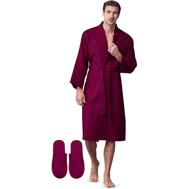 LOTUS LINEN Waffle Robes for Men - Lightweight Cotton Spa Bathrobe ...