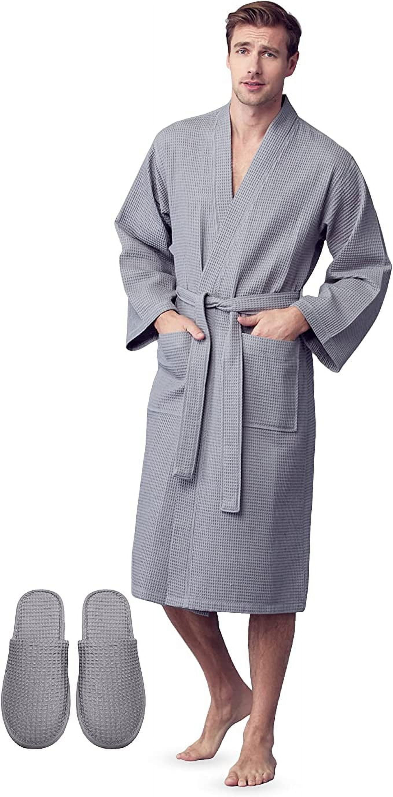 LOTUS LINEN Waffle Robes for Men - Lightweight Cotton Spa Bathrobe ...