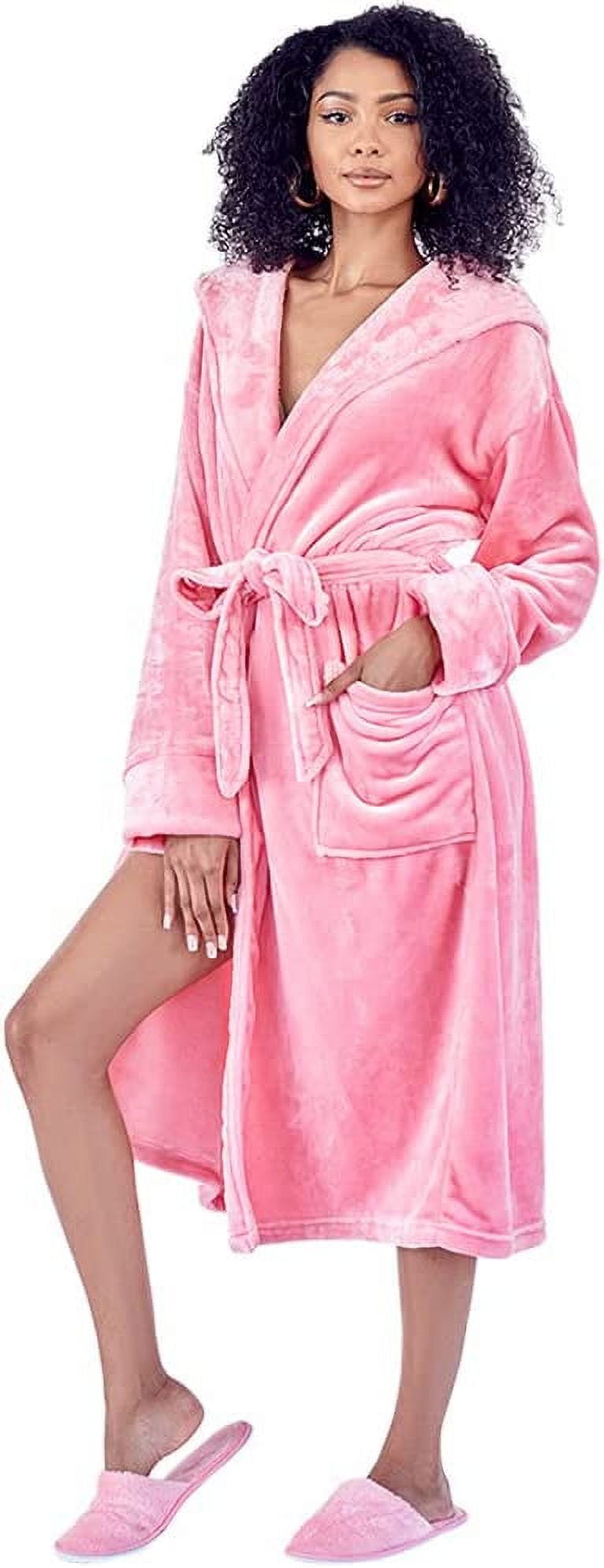 LOTUS LINEN Women Plush Hooded Robes - Women's Fleece Long Bathrobe ...