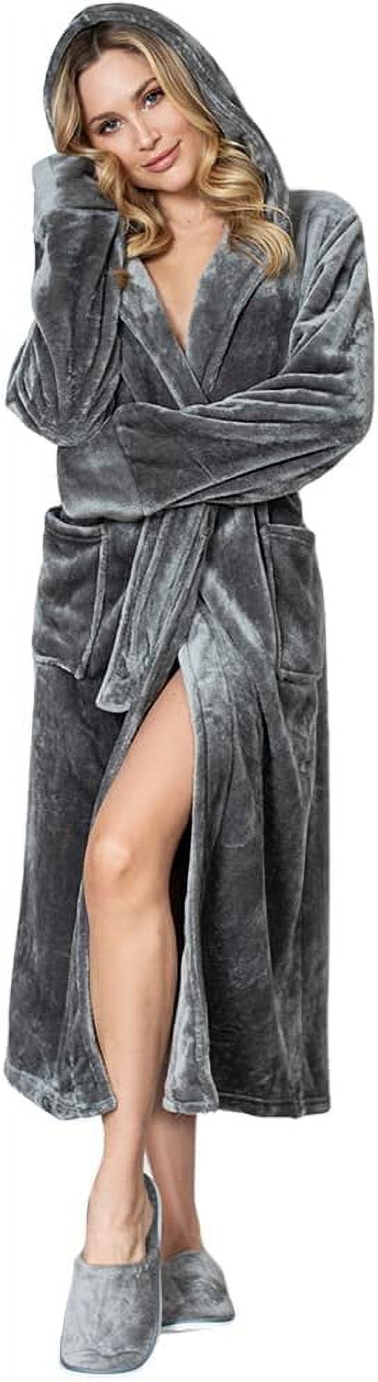 LOTUS LINEN Women Plush Hooded Robes - Women's Fleece Long Bathrobe ...