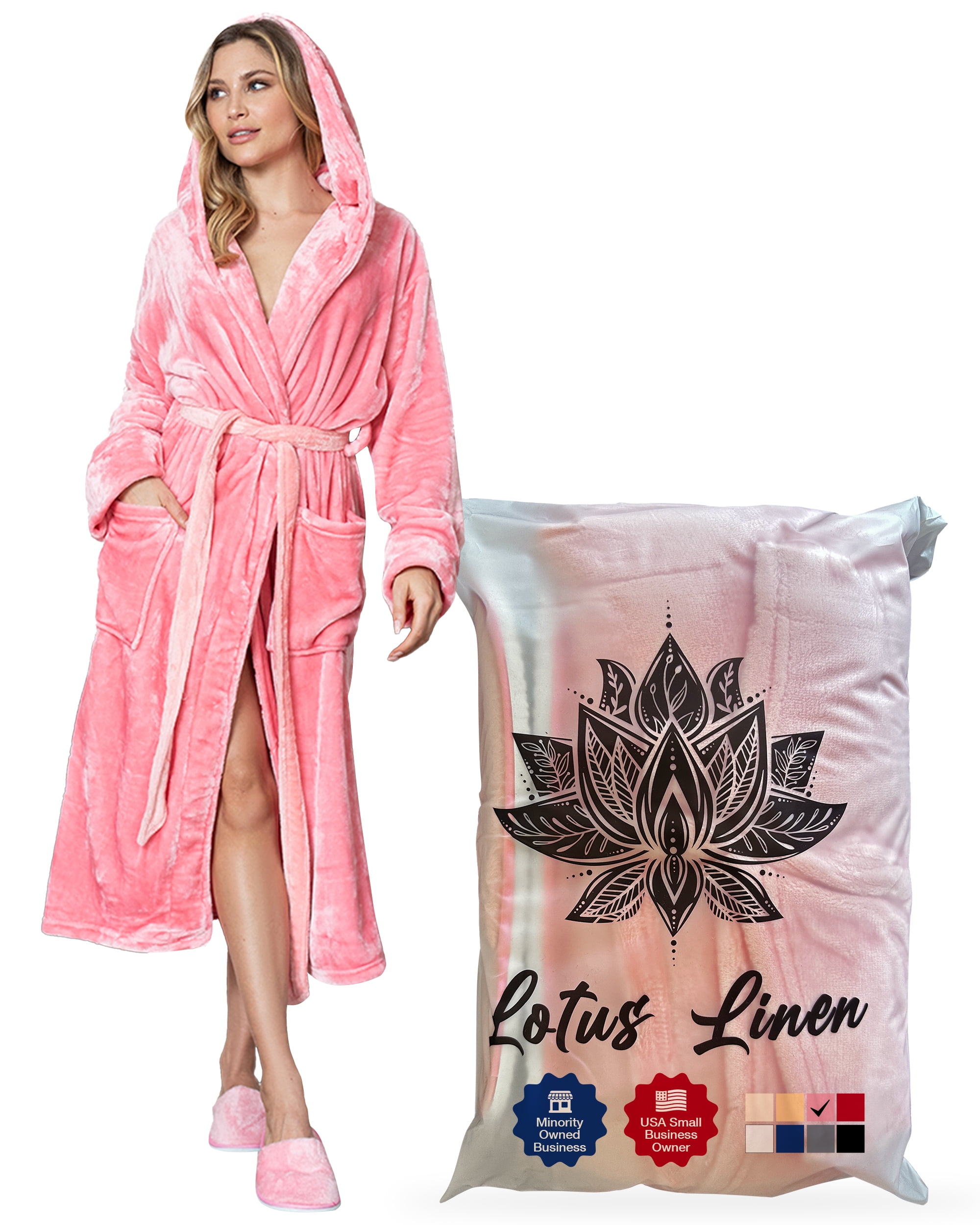 LOTUS LINEN Women Plush Hooded Robes - Women's Fleece Long Bathrobe ...