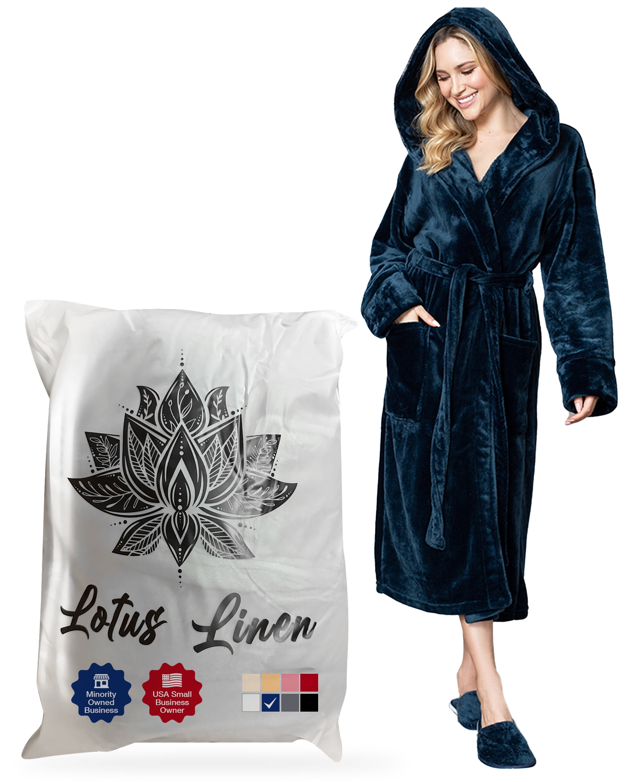LOTUS LINEN Women Plush Hooded Robes - Women's Fleece Long Bathrobe ...