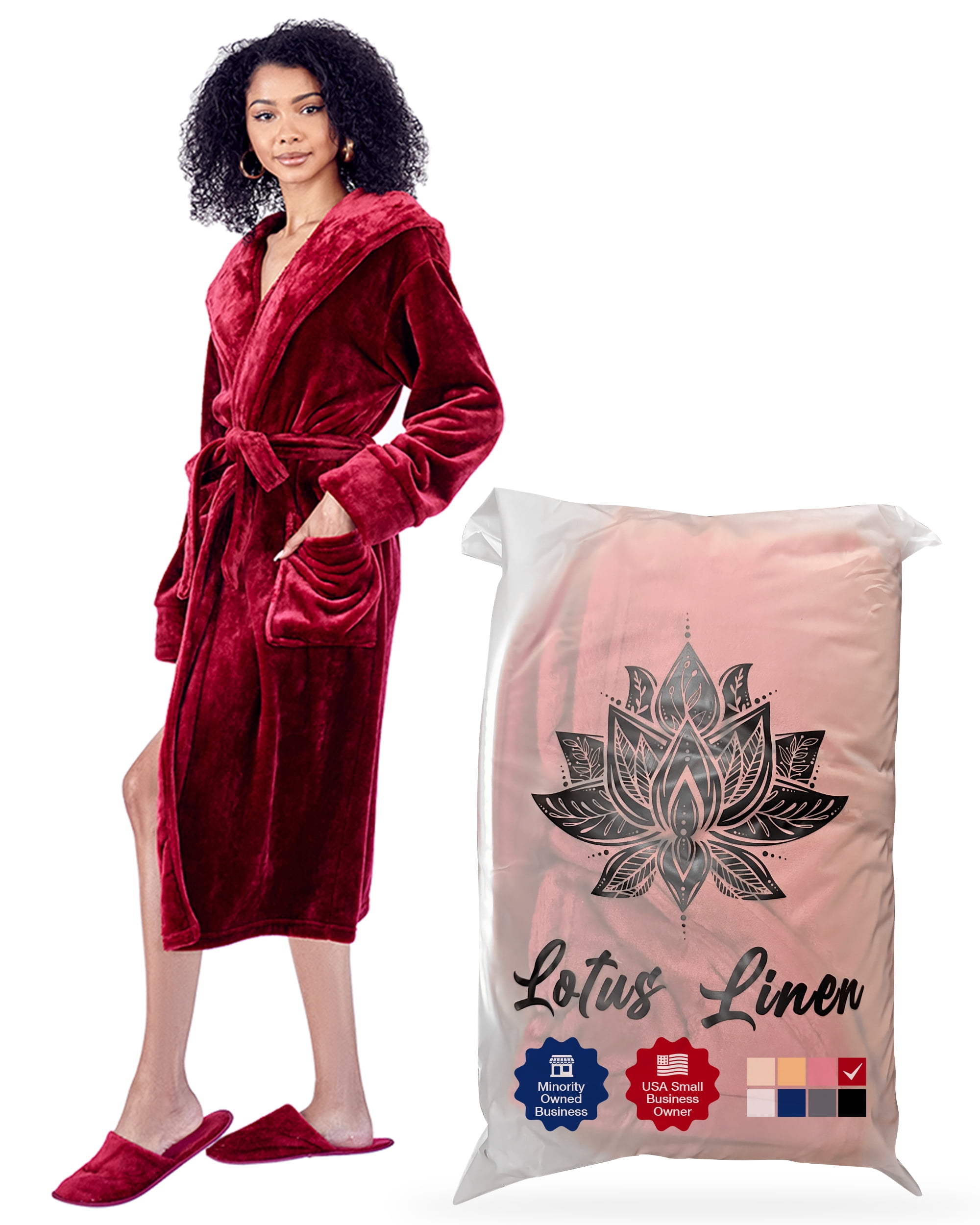 LOTUS LINEN Women Plush Hooded Robes - Women's Fleece Long Bathrobe ...