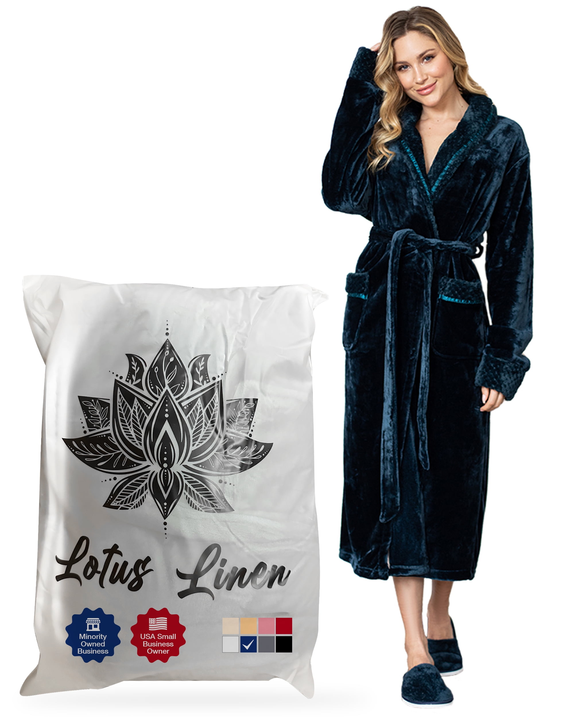 LOTUS LINEN Women Soft Plush Robes Luxury Fluffy Robe for Women Long ...