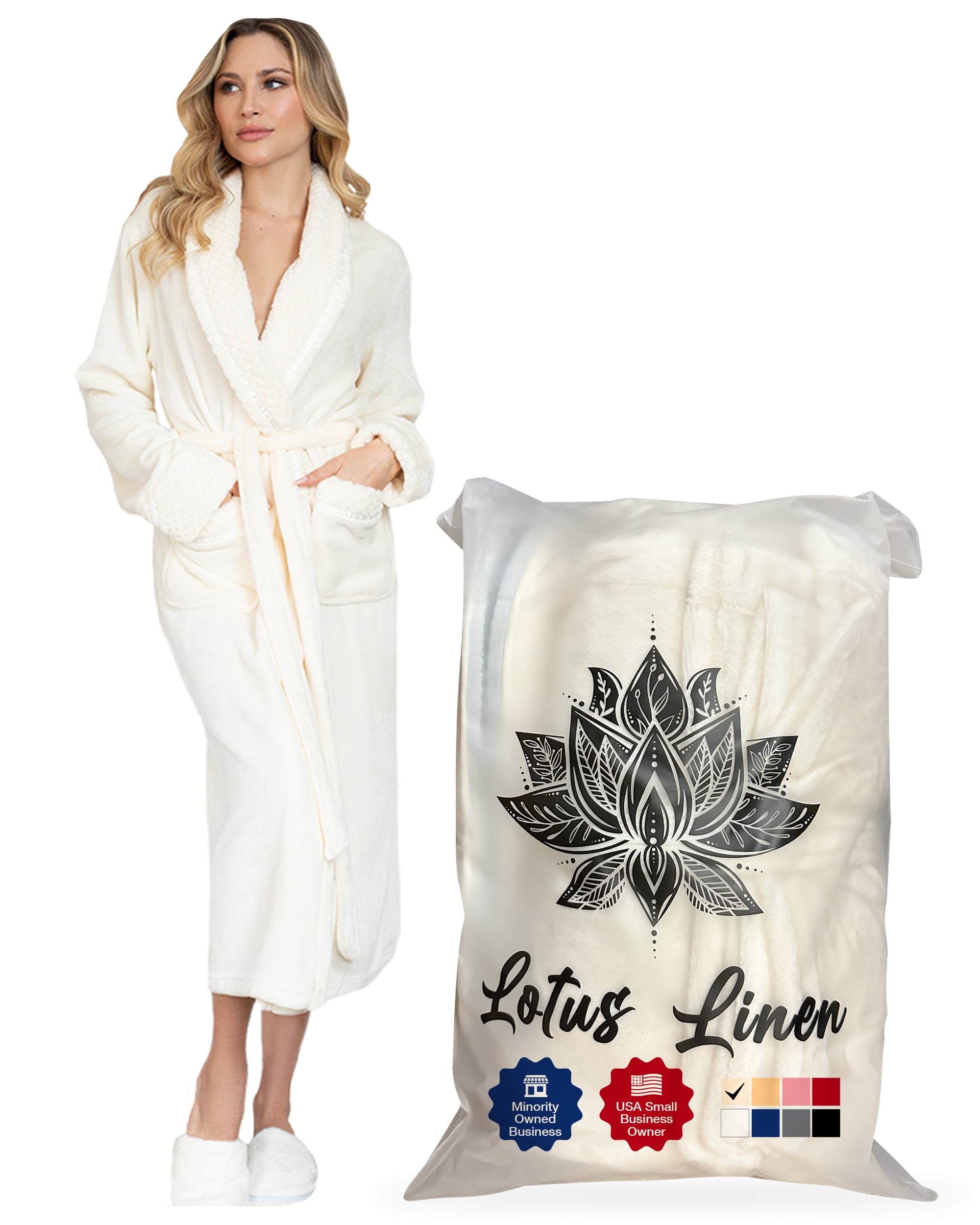 LOTUS LINEN Women Soft Plush Robes Luxury Fluffy Robe for Women Long ...