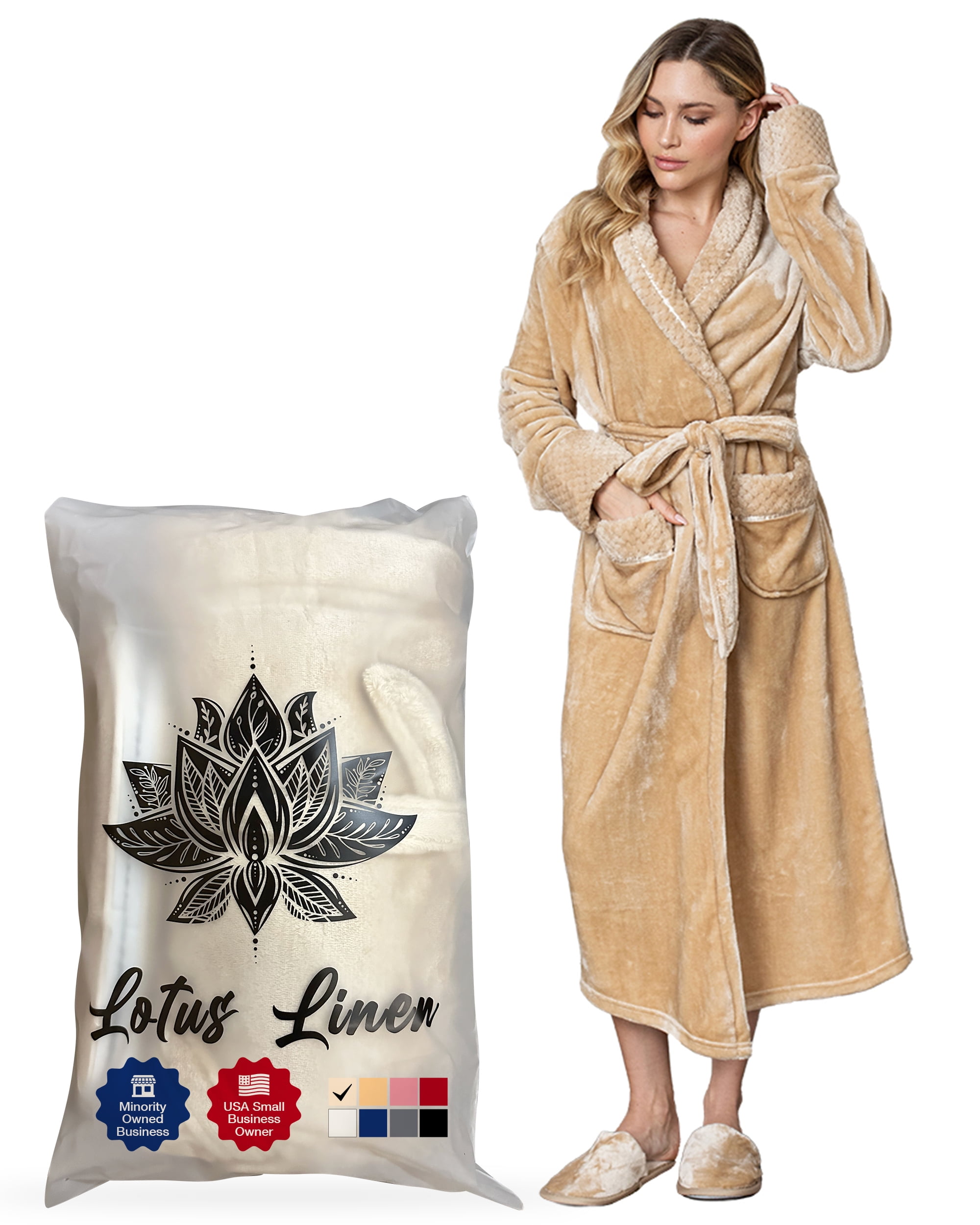 Lotus Linen Women Plush Fleece Bathrobe, Lightweight and Soft Spa Robe ...