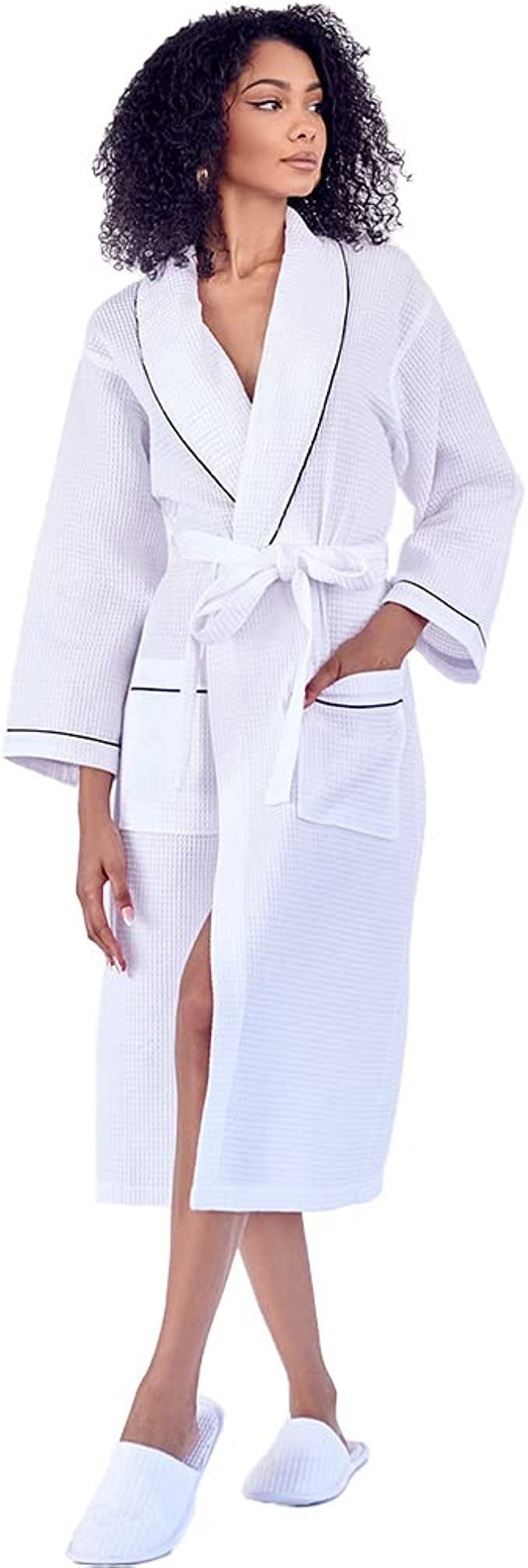 LOTUS LINEN Women's Piped Waffle Robes - Luxury Bathrobe for Women ...