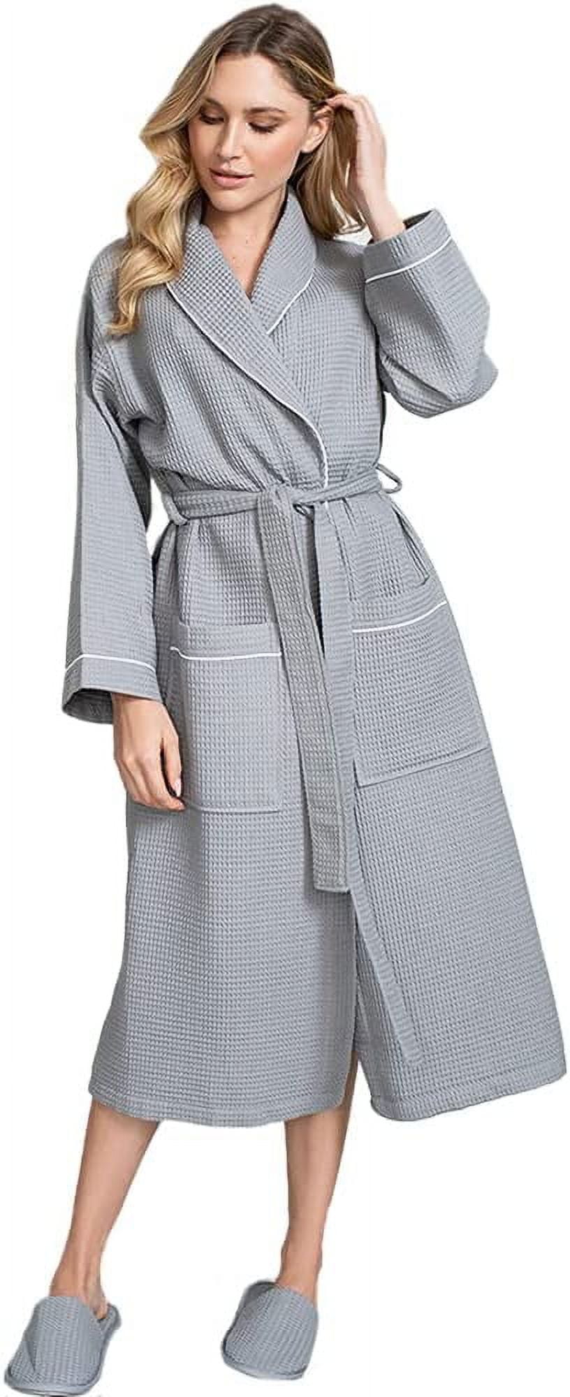 LOTUS LINEN Women's Piped Waffle Robes - Luxury Bathrobe for Women ...