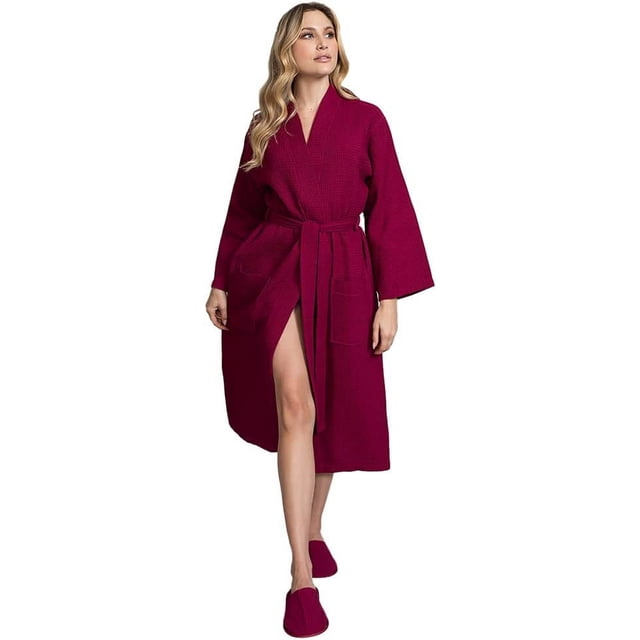 LOTUS LINEN Women's Waffle Kimono Lightweight Robes - Cotton Bath Robe ...