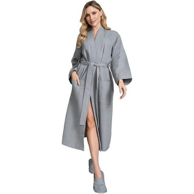LOTUS LINEN Women's Waffle Kimono Lightweight Robes - Cotton Bath Robe ...