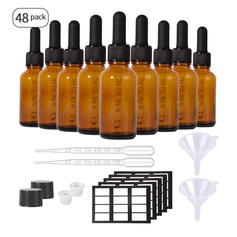 Stella 48PCS Glass Dropper Bottles with Plastic Pipettes Labels Funnel ...