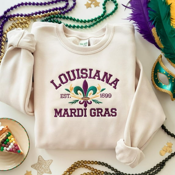 LOUISIANA Embroidered Mardi Gras Sweatshirt: Louisiana Crewneck ...