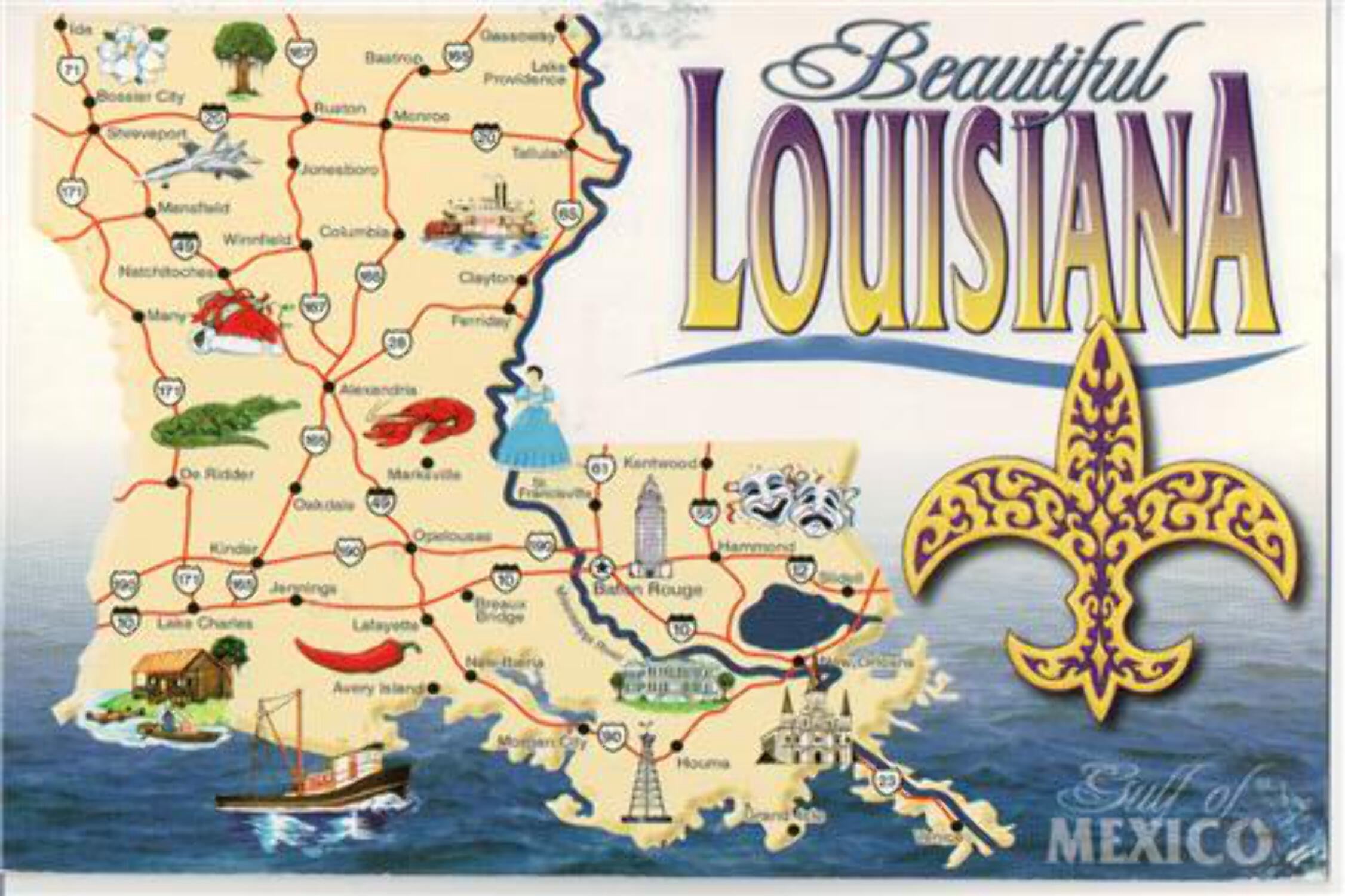 Louisiana State Map Glossy Poster Picture Photo New Orleans Big Easy ...