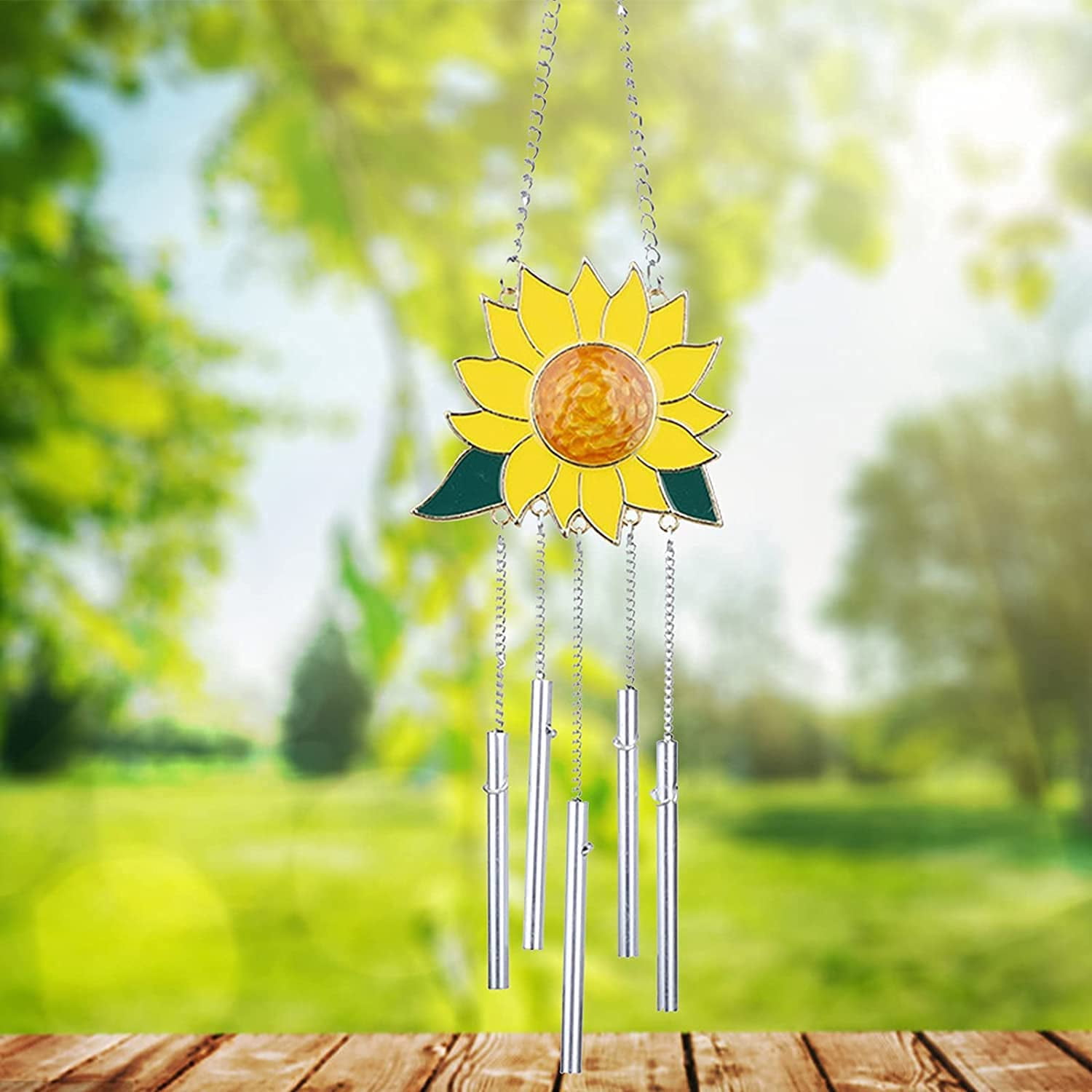 LOUIST Sunflowers Wind Chimes for Outside, Metal Sunflowers Window ...