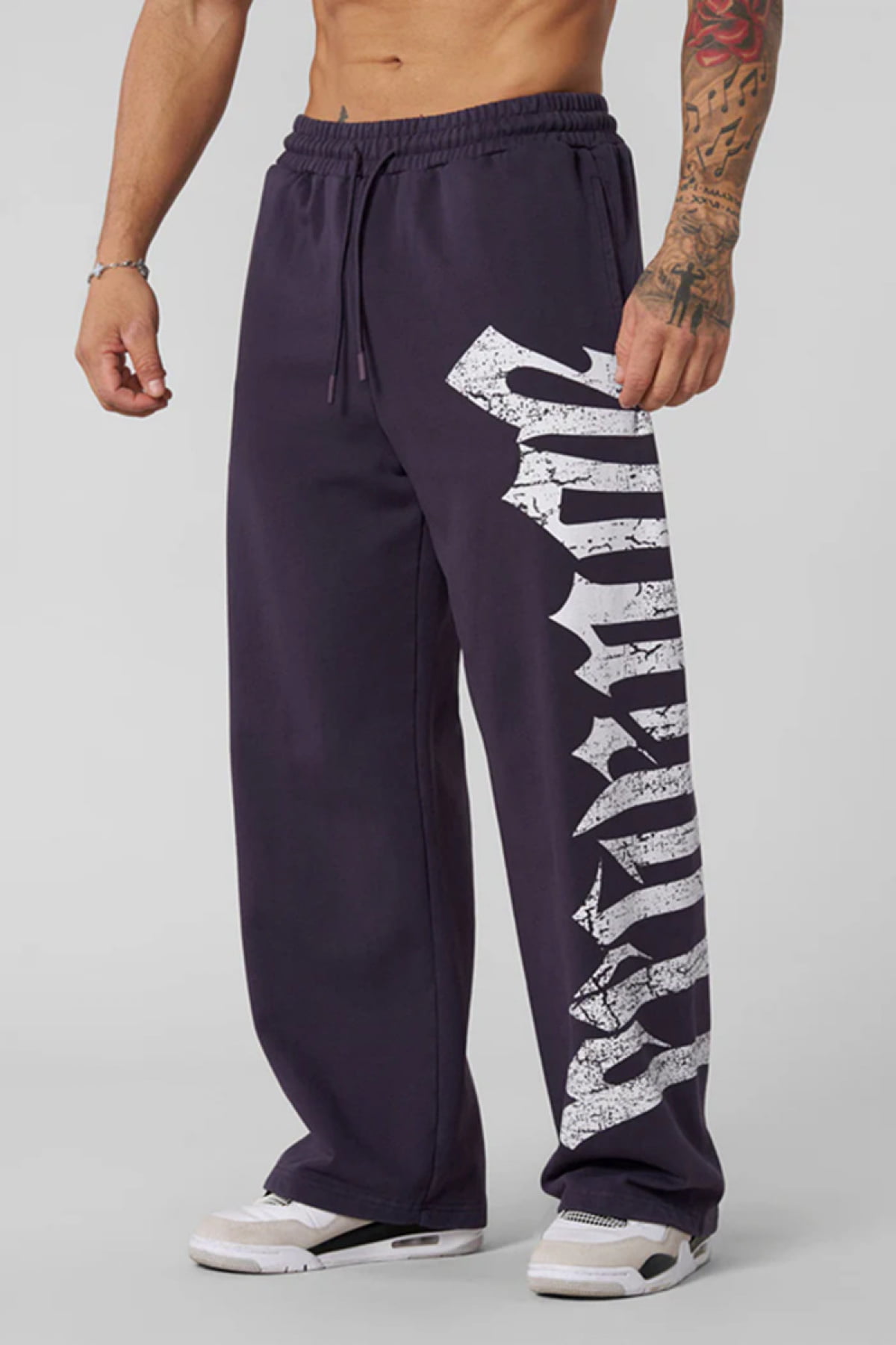 LOUNGLA Letter Printed Hip-hop Street Sports Pants, Loose Straight Leg ...