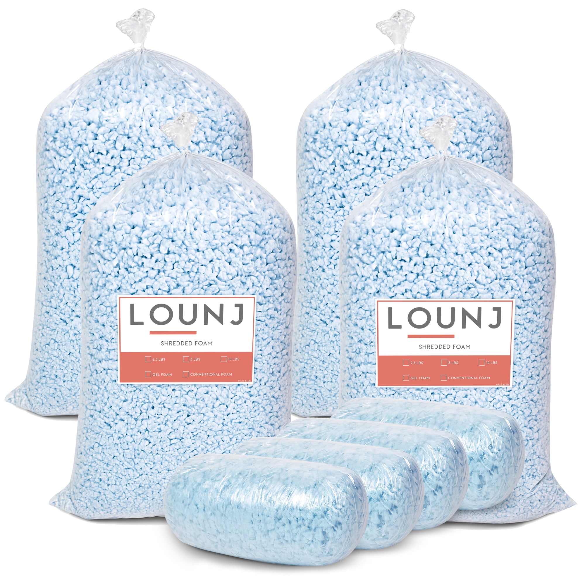 LOUNJ 40LB Shredded Memory Foam Fill for Cushions, Crafts, Bean Bags ...