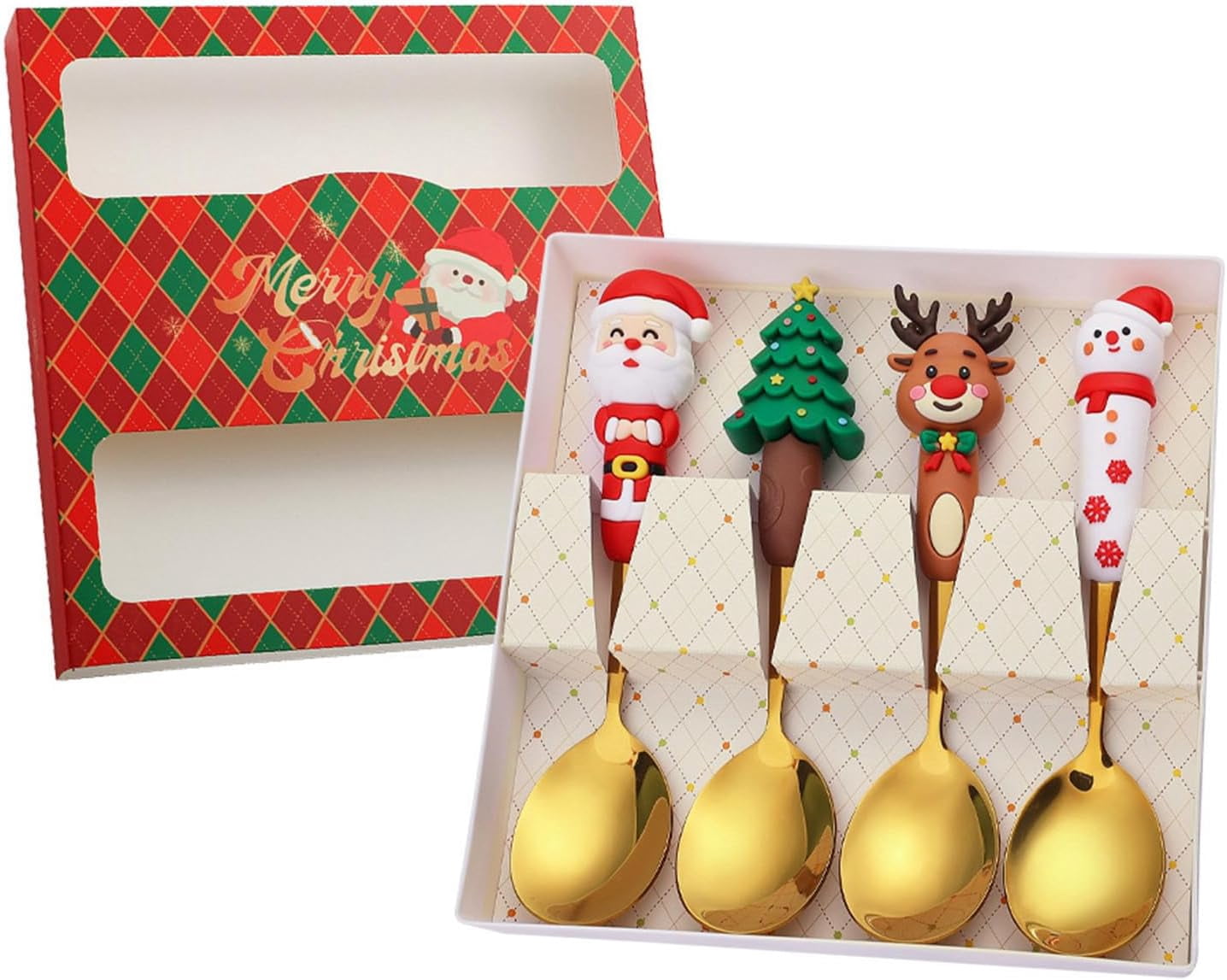 LOUQIBINE Christmas Fork Spoon Gifts Santa Claus Tableware Set, 4Pcs ...