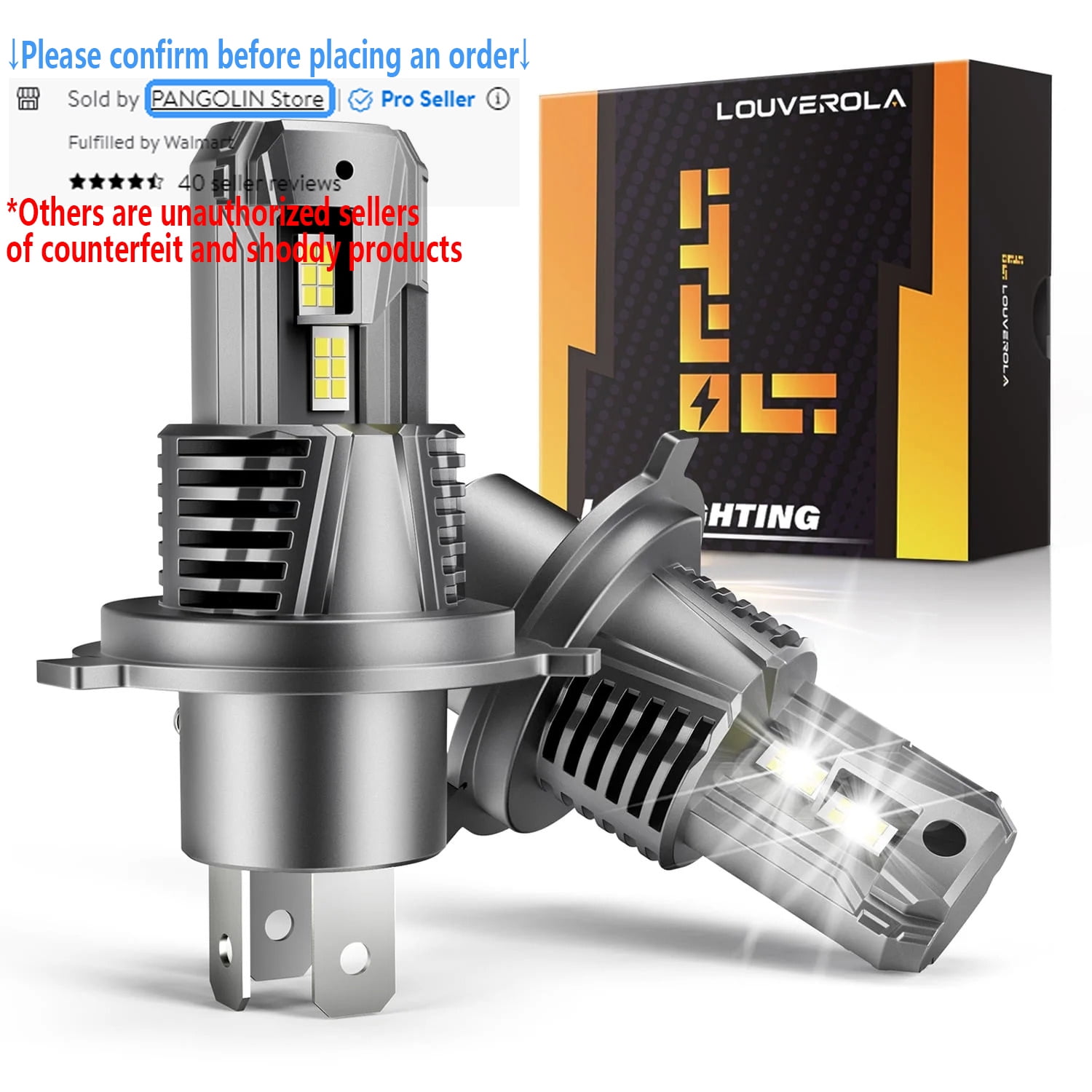 PANGOLIN 2 Pack 9003 H4 HB2 LED Headlight Bulbs, 20000LM, 6500K Cool ...